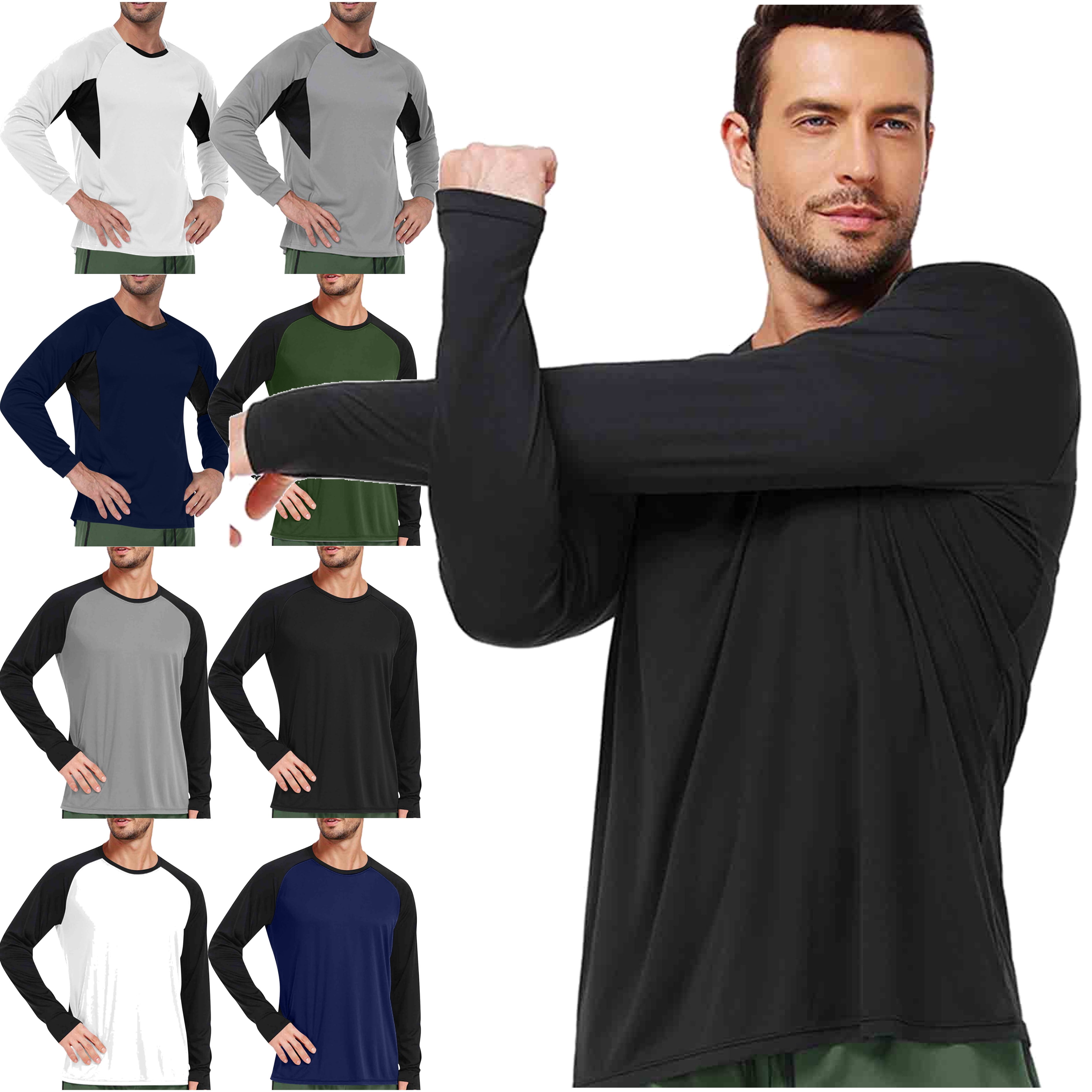 JPVDPA Mens Workout Tops Long Sleeve Quick Dry Moisture Wicking UV Sun ...