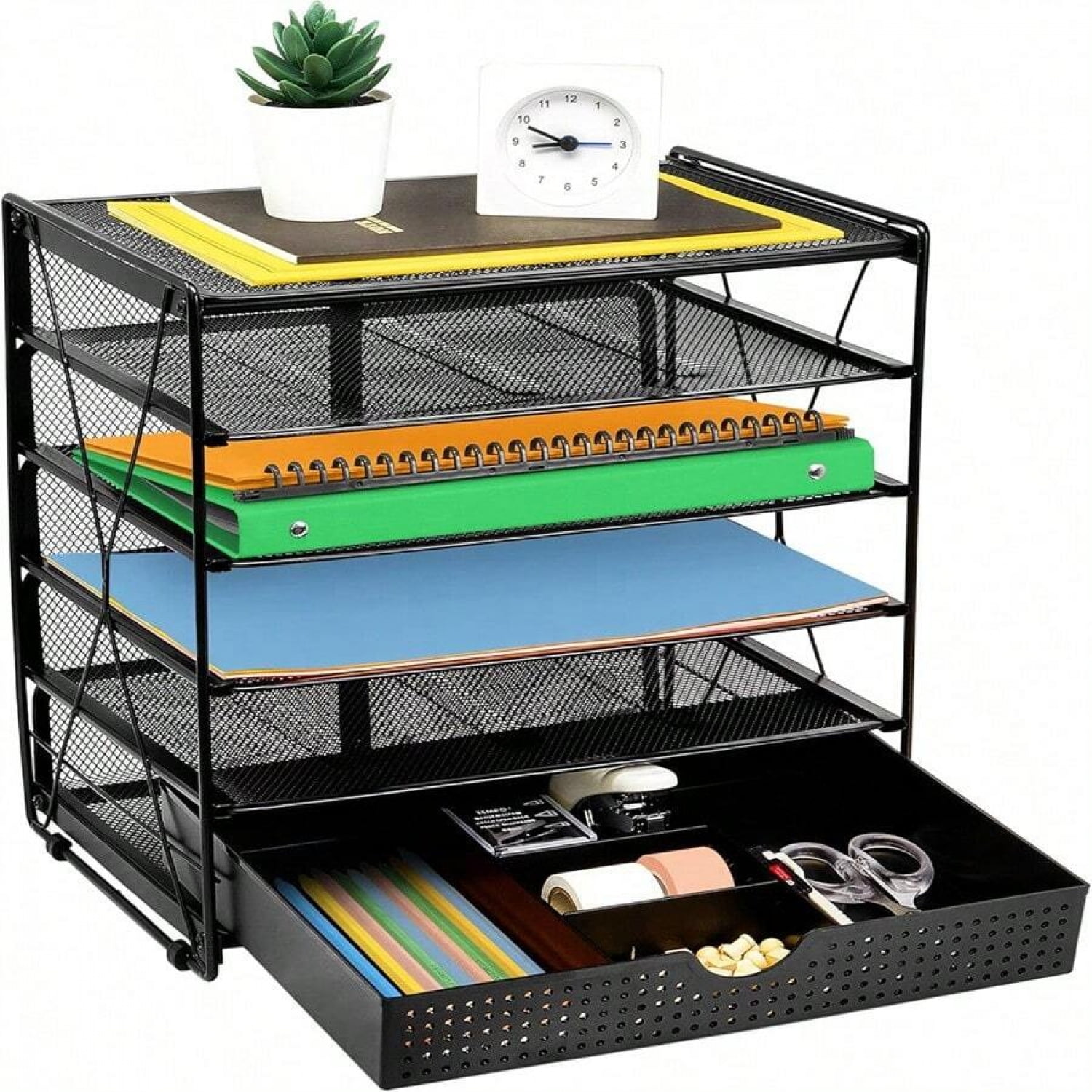 JQDWMDLX 5 Tier Mesh Letter Tray, Desk File Organizer, Desktop Paper ...