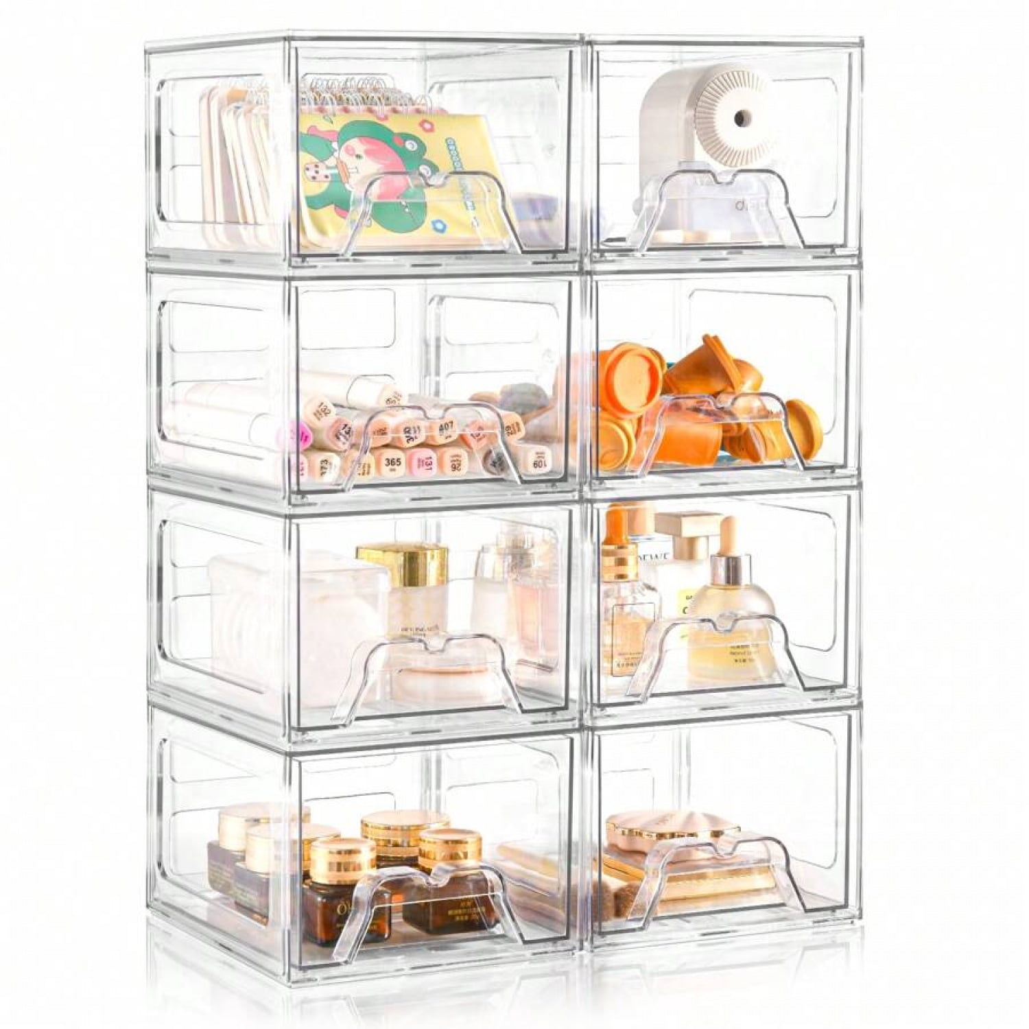 JQDWMDLX Acrylic Stackable Makeup Organizer 8 Pack , Storage Drawers ...