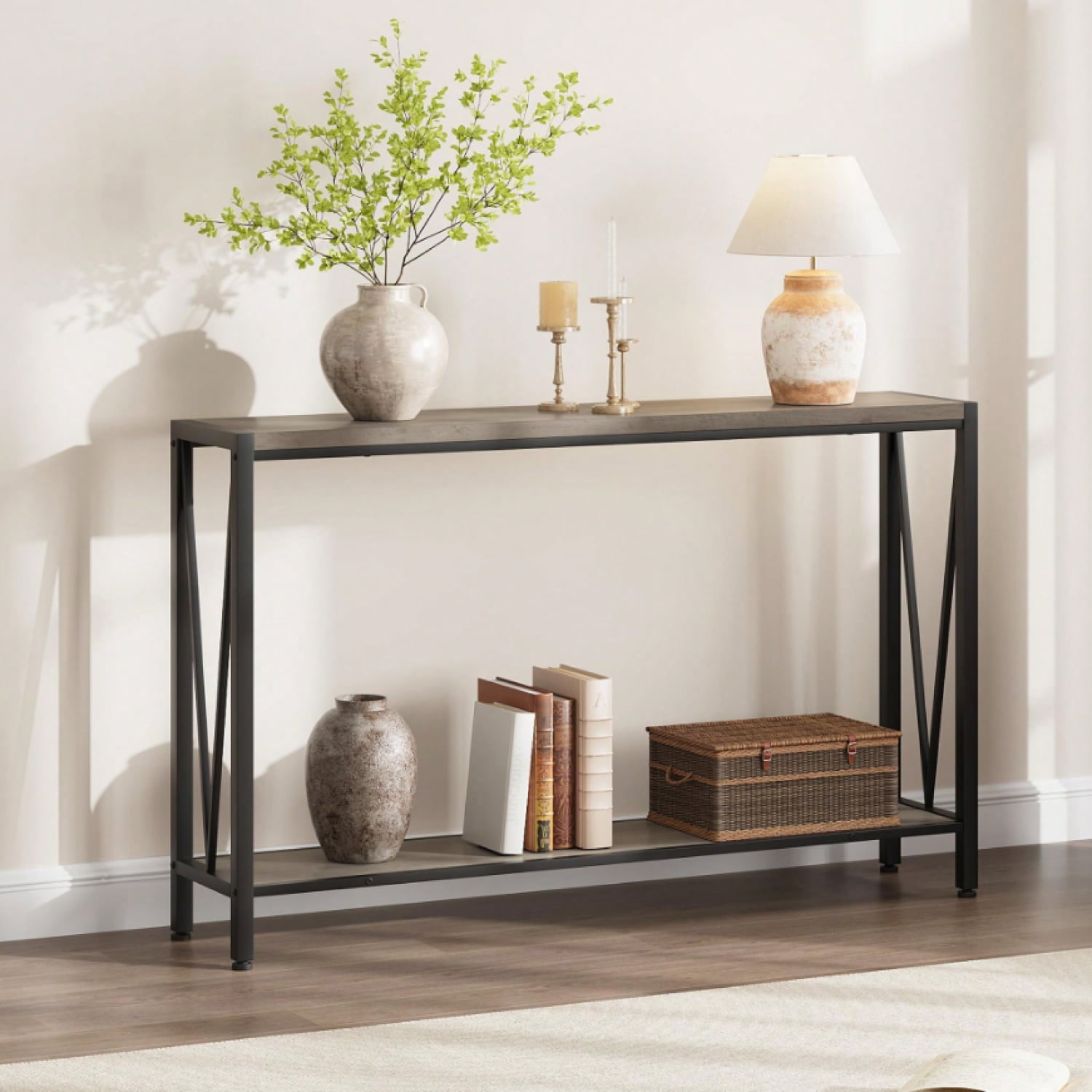 JQDWMDLX Grey Entryway Table, Rustic Wood Sofa Console Table with ...