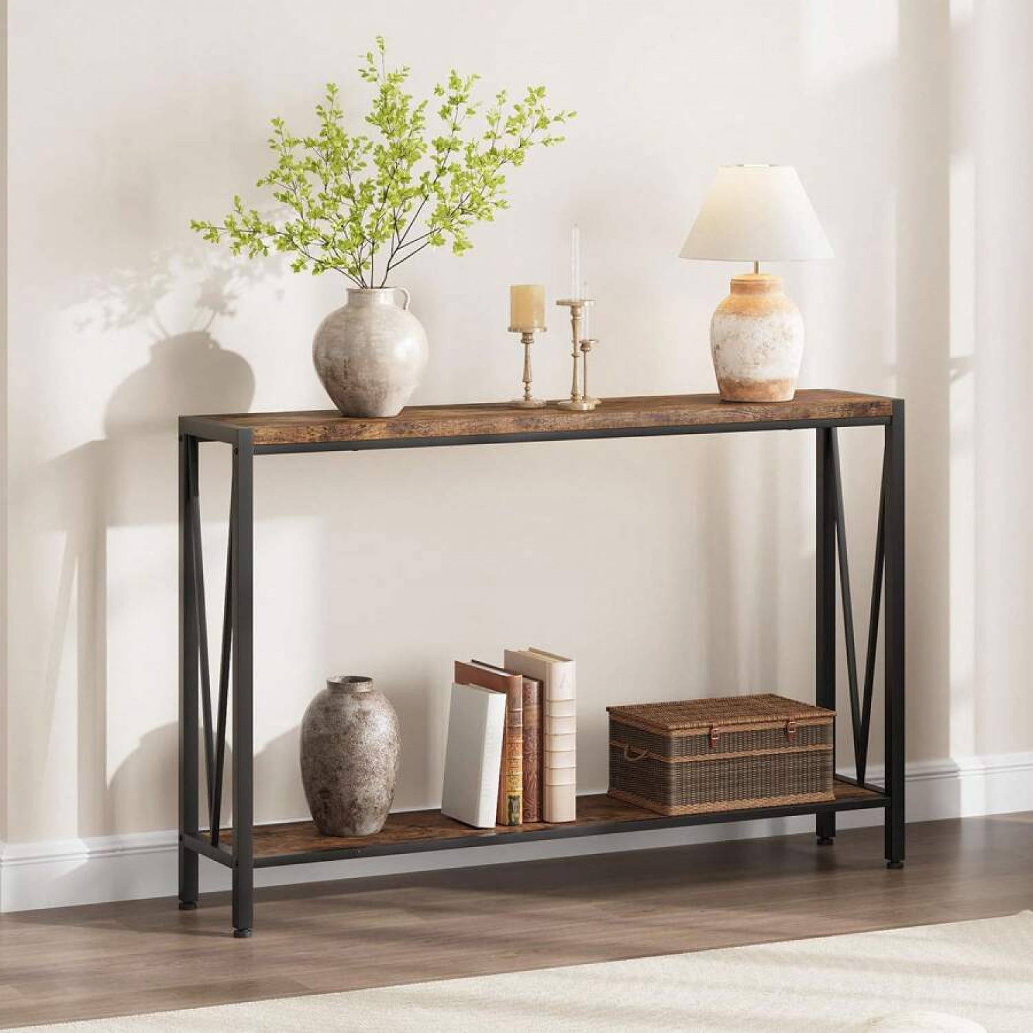 JQDWMDLX Retro Brown Entryway Table, Rustic Wood Sofa Console Table ...