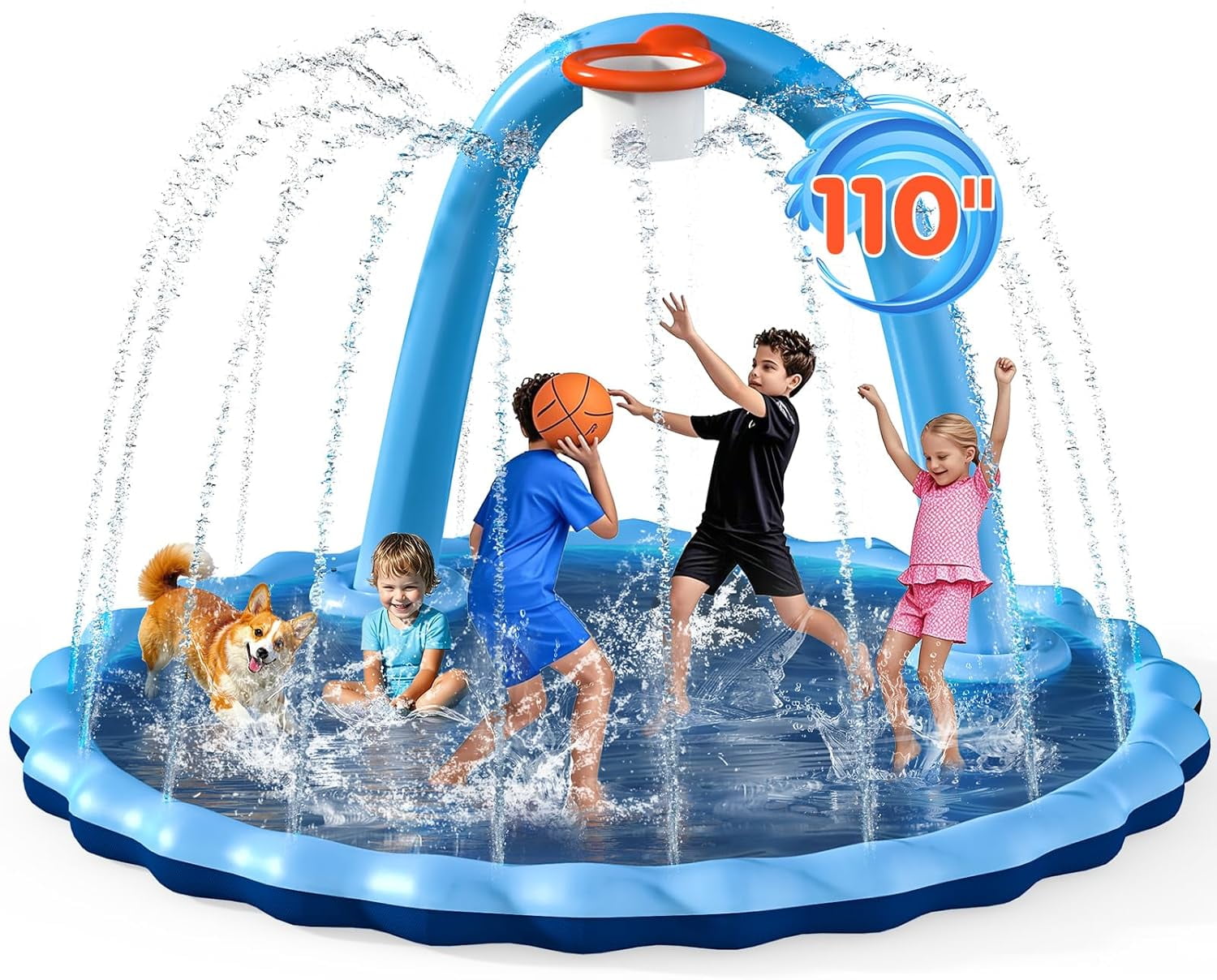 JQJQ110" Splash Pad for Kids & Dogs, 2-in-1 Large Sprinkler Water Toys ...