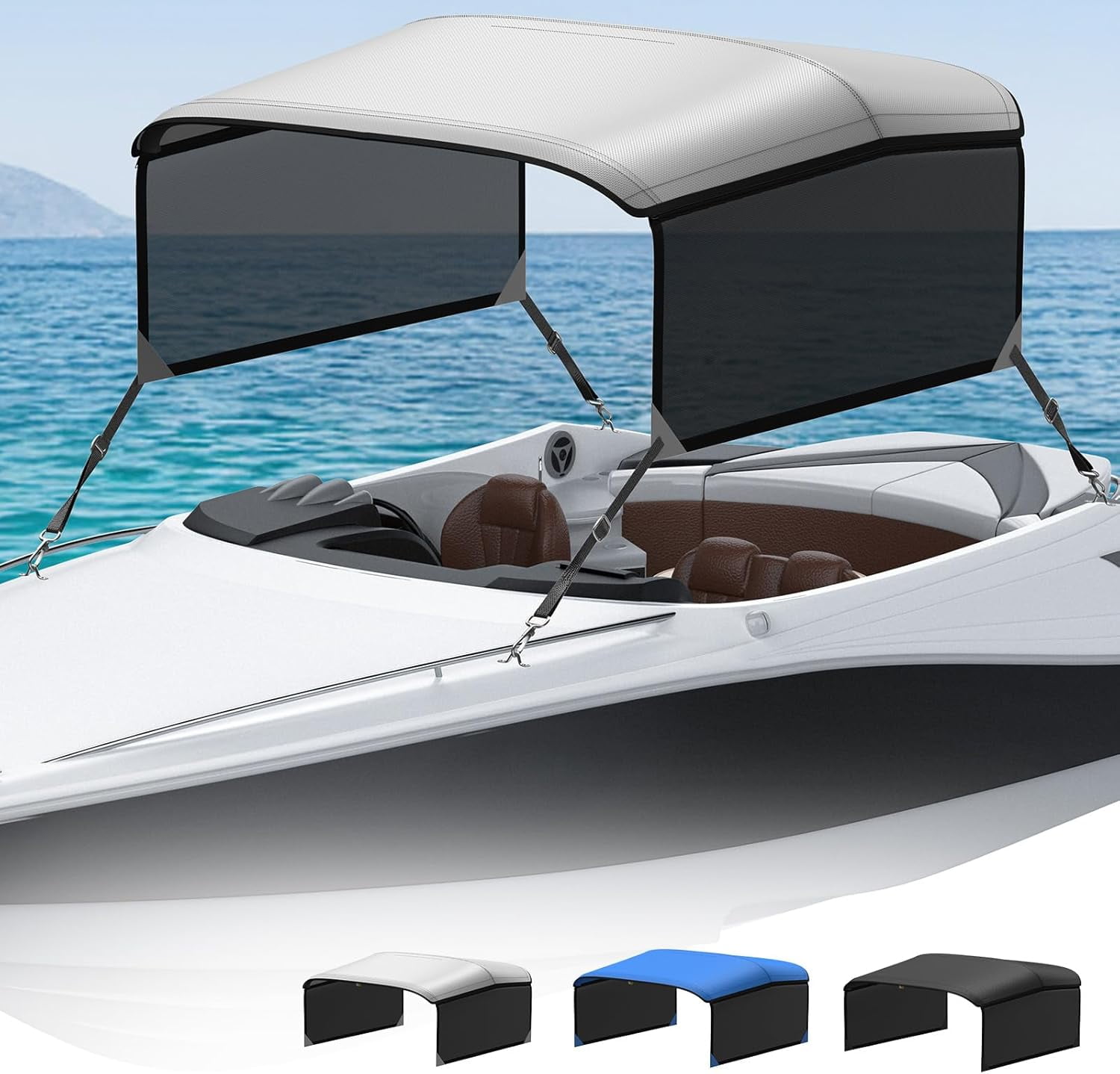 JQJQ3 Bow Bimini Top Replacement Canvas Only, No Frame 900D Oxford Boat ...