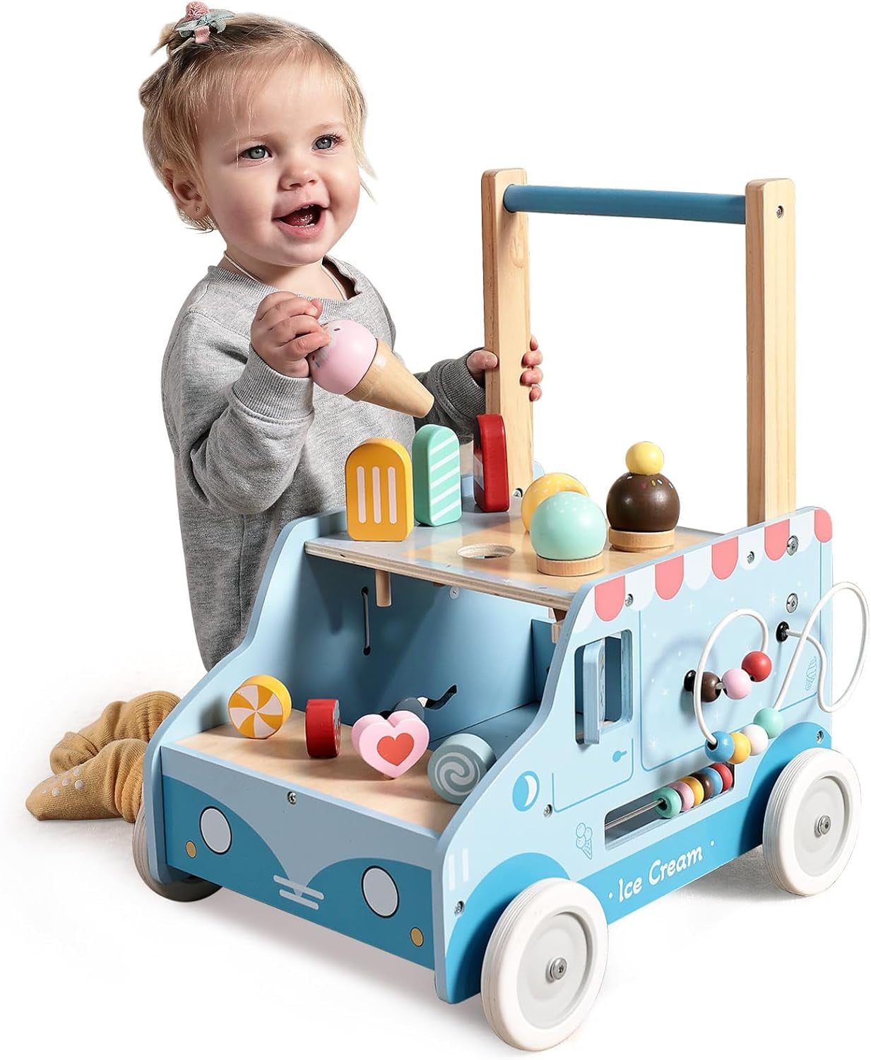 JQJQBaby Push Walker, Wooden Activity Walker for Boys Girls 12M+, Push ...