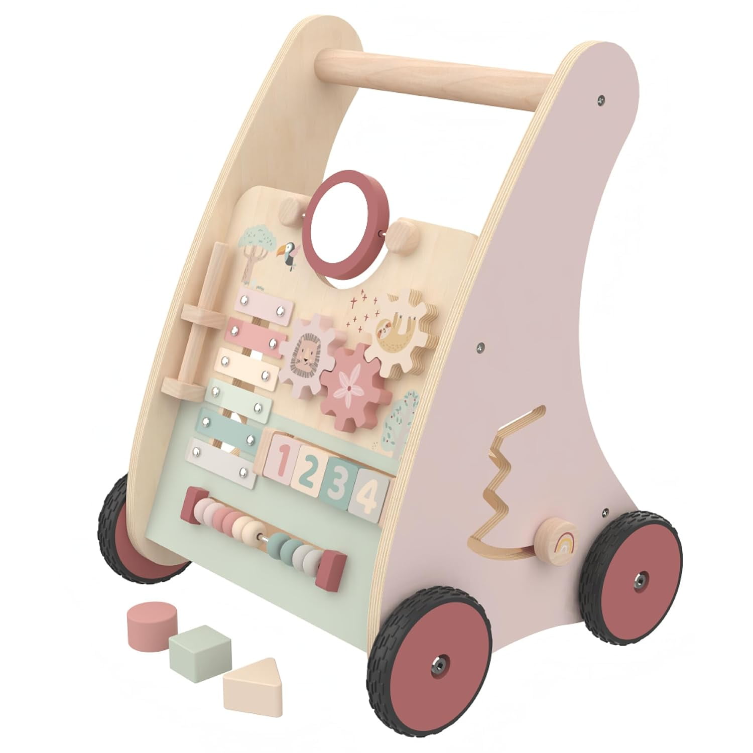 JQJQPink Wooden Push Pull Sit to Stand Walker - Adjustable Learning ...