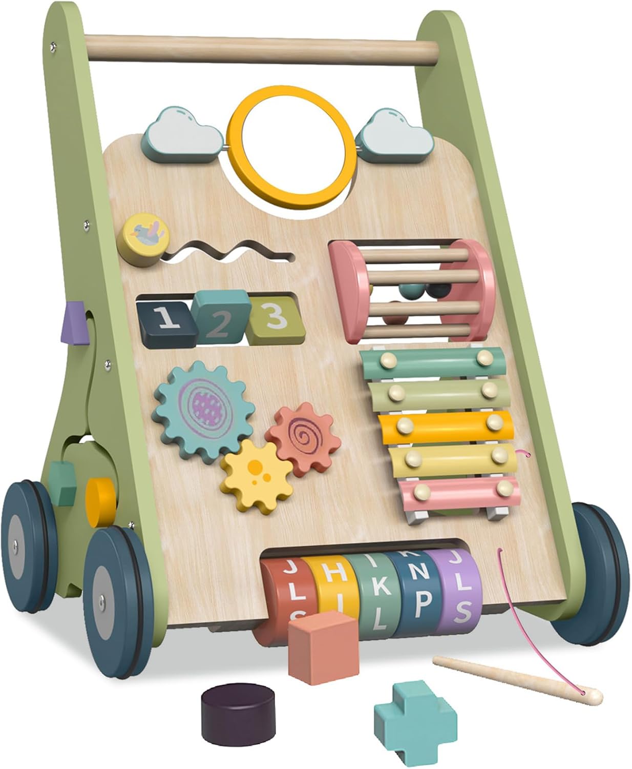 JQJQWooden Baby Walker Wheels,Baby Push Walker for Babies 6-12 Months Montessori,Toddler Walker ...