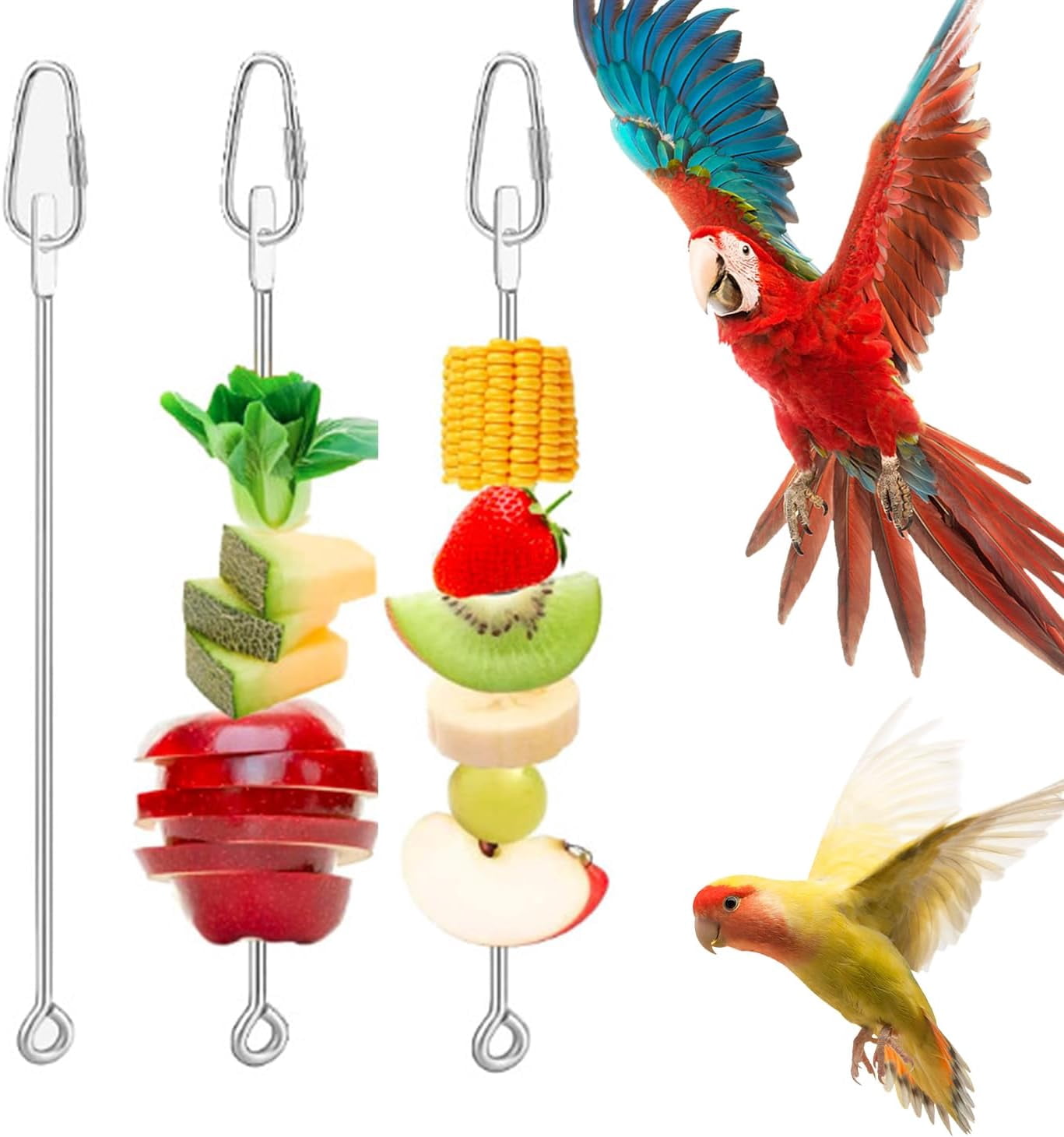 JQQA 3-Piece Bird Cage Food Holder Parrot ， Stainless Steel Parrot Bird ...