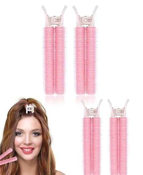 JQQA 4 Pcs Pink Hair Rollers with Clip,Portable Hair Volume Clip ...