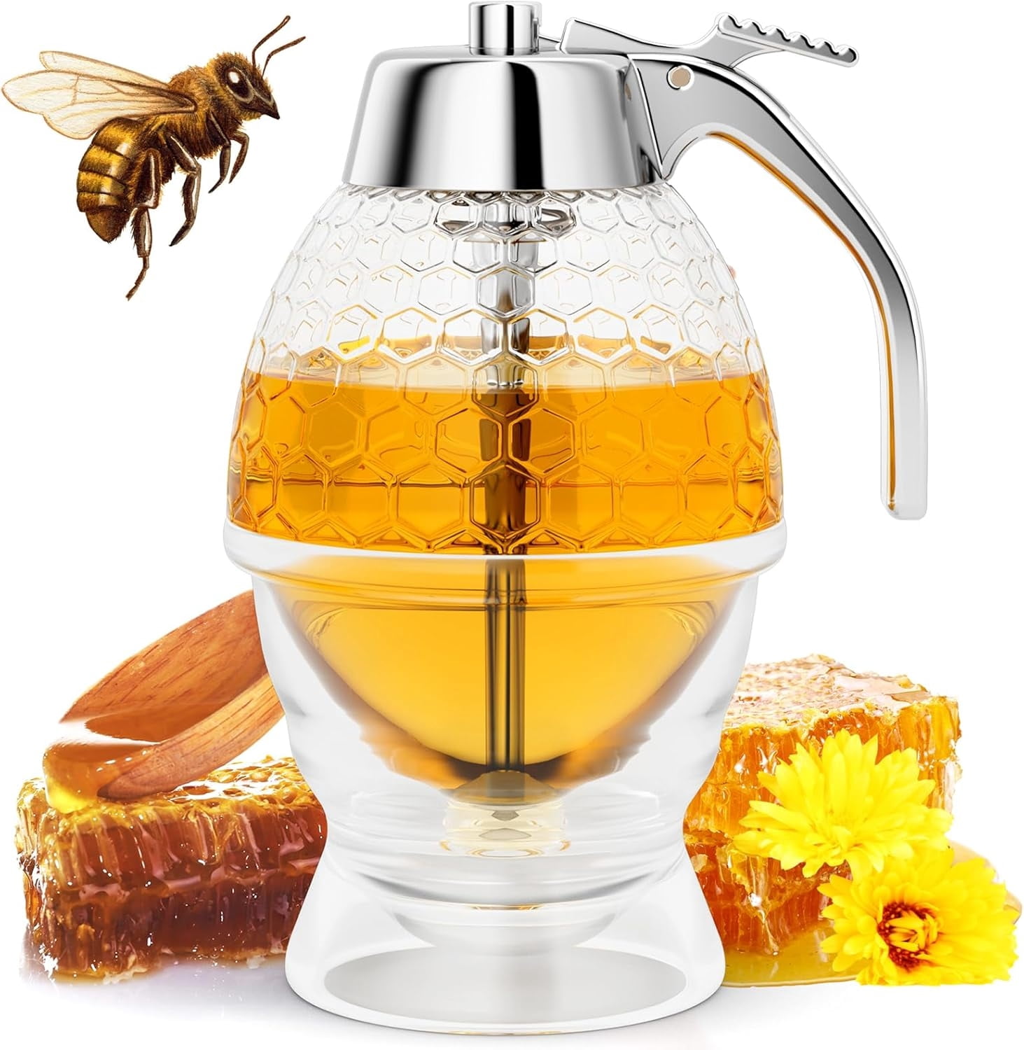 JQQA Honey Dispenser, Decorative Honey Comb Shaped, 8 oz, Glass, Flip ...