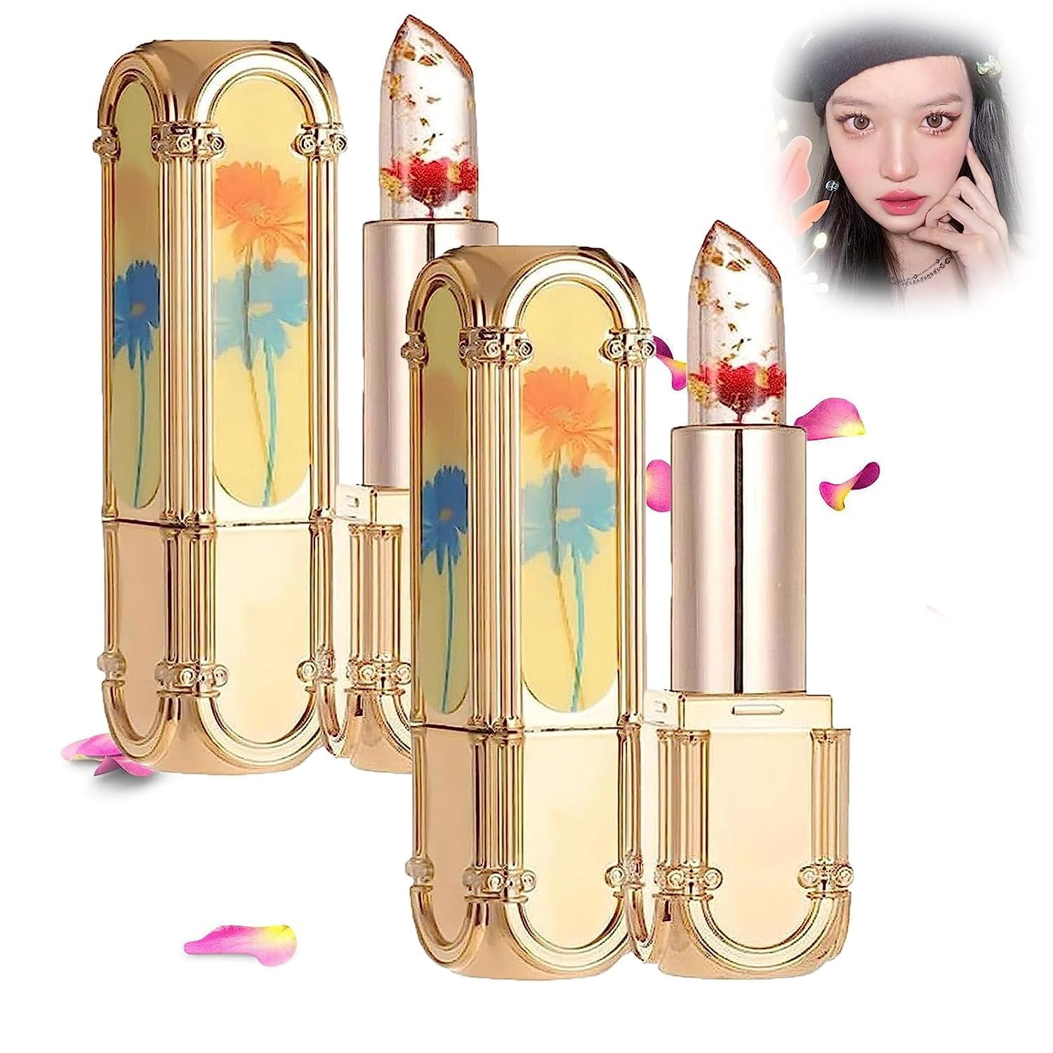 JQQA Lipstick,Flower Color Changing Lipstick,Crystal Jelly Flower ...
