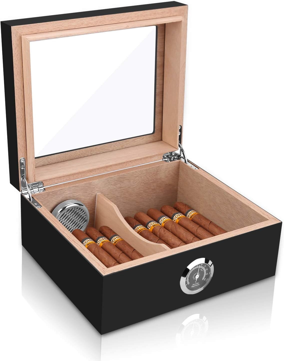 JQSTY Handmade Cigar Humidor, Cedar Cigar Desktop Box with Humidifier ...