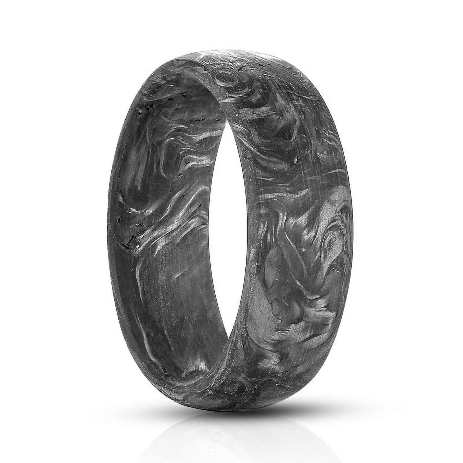JQUEEN Carbon Fiber Rings for Men Silver Leaf Inlay 8mm Forged Carbon ...