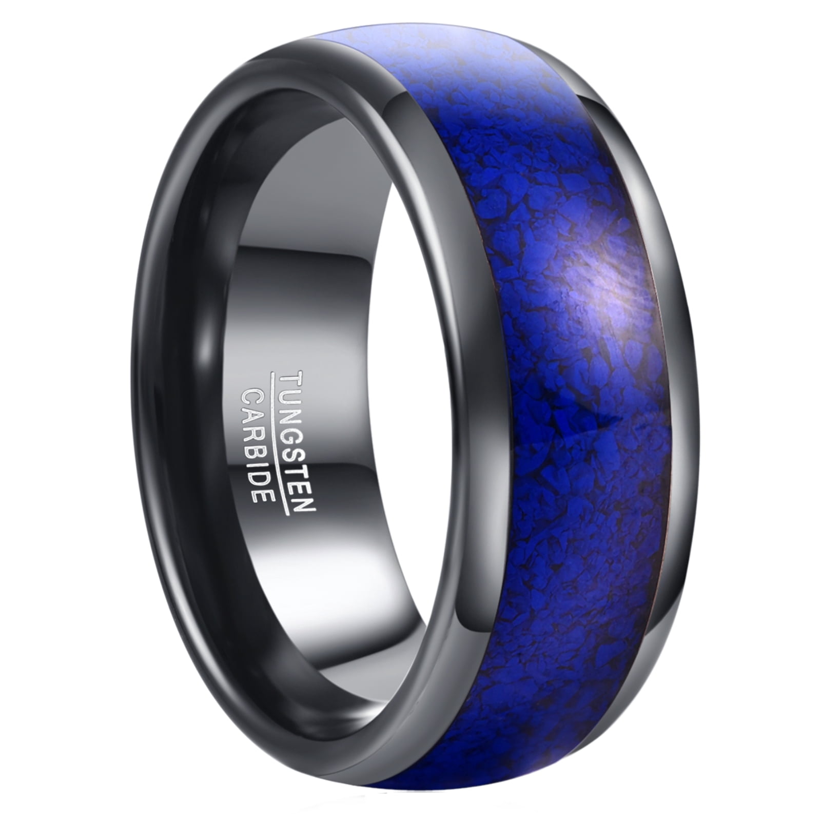 JQUEEN Gunmetal 8mm Blue Lapis Lazul Polished Finish Black Tungsten ...