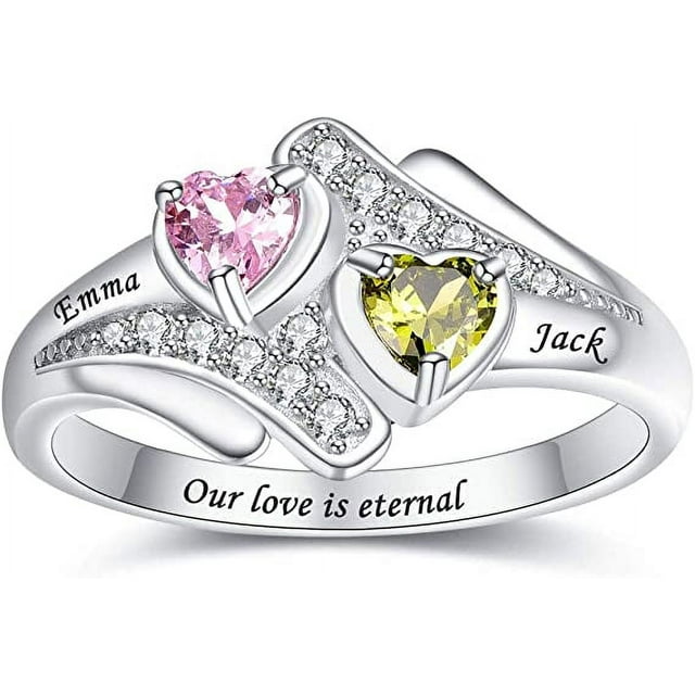 JQUEEN Heart Rings Sterling Silver for Women Personalized Names ...
