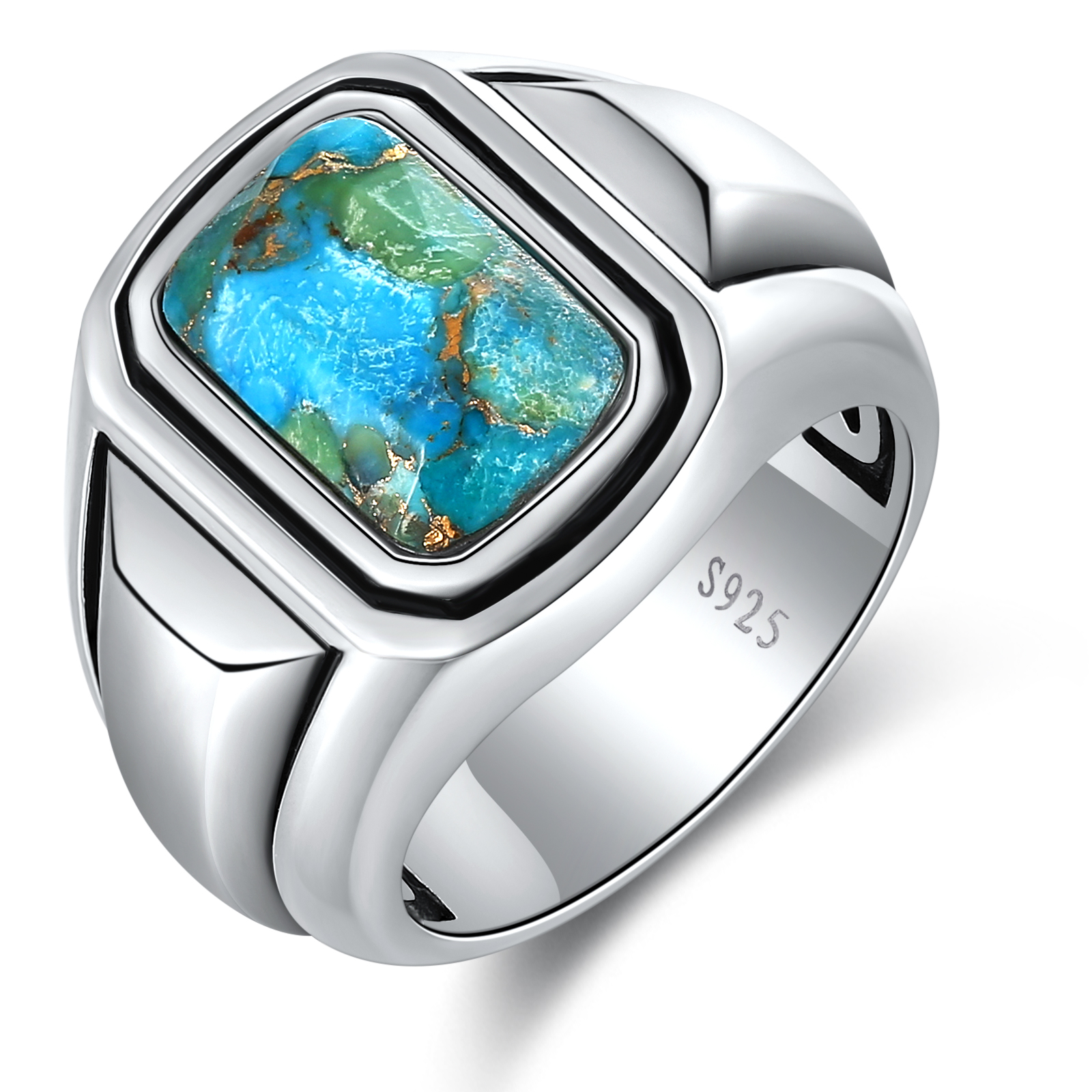 JQUEEN Men's Gemstone Rings 925 Sterling Silver Teal Turquoise Ring ...