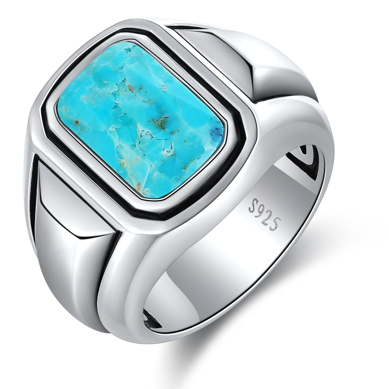 JQUEEN Men's Gemstone Rings 925 Sterling Silver Turquoise Ring Emerald ...