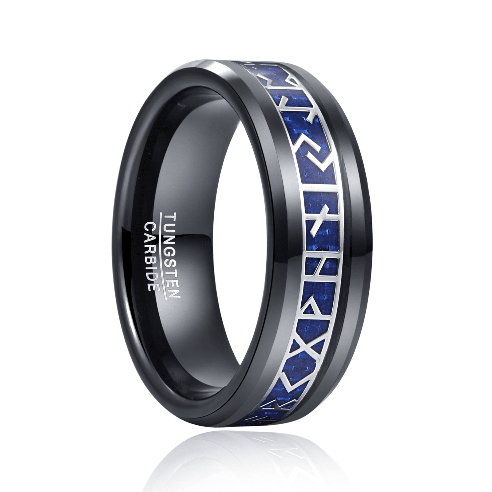 JQUEEN Norse Viking Rune Rings 8mm Black Mens Tungsten Wedding Bands ...