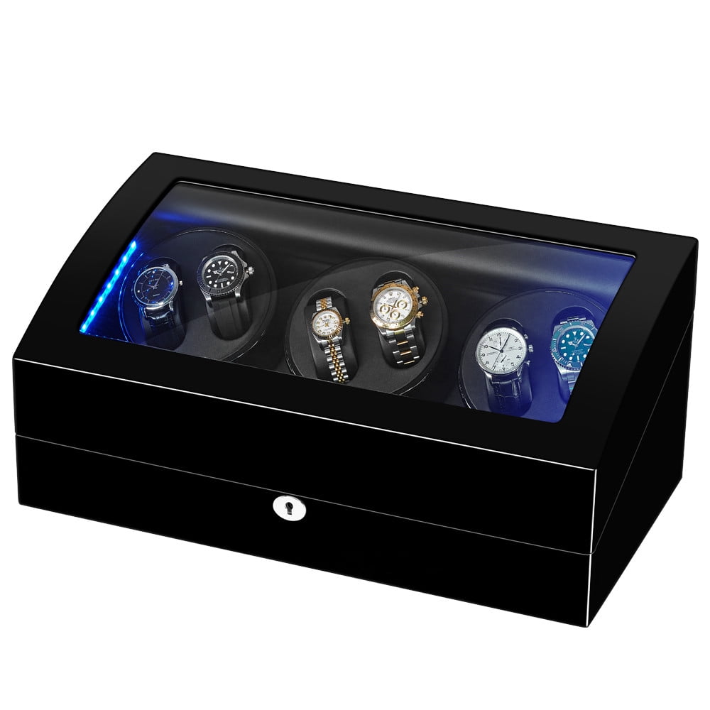 JQUEEN LED Watch Winder Box,6 Automatic Rotation, Includes AC Adapter ...