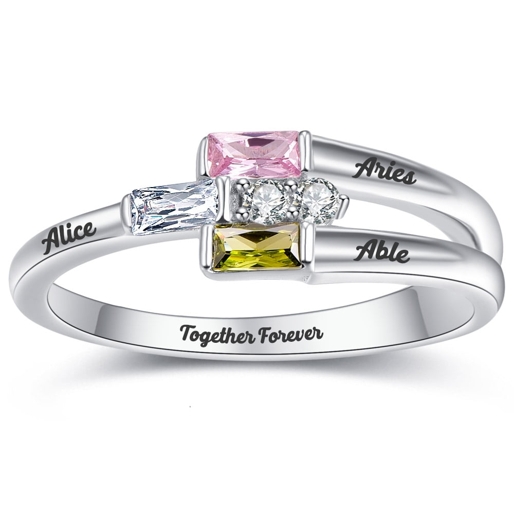 JQUEEN Women's Personalized 925 Sterling Silver Mother Rings with 3 ...