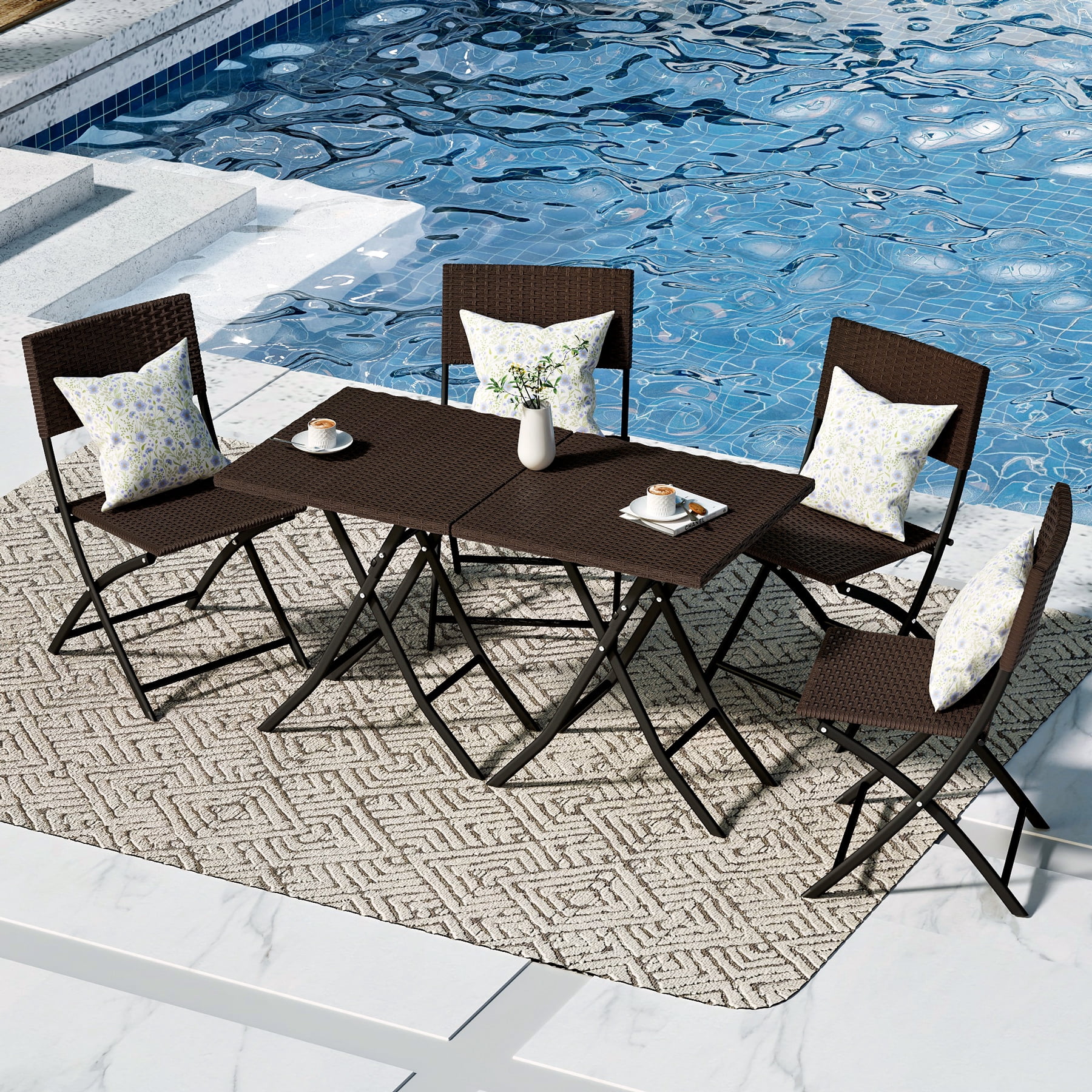 JQX 6 Pieces Folding Bistro Set,No Assembly Foldable Rattan Chairs with ...