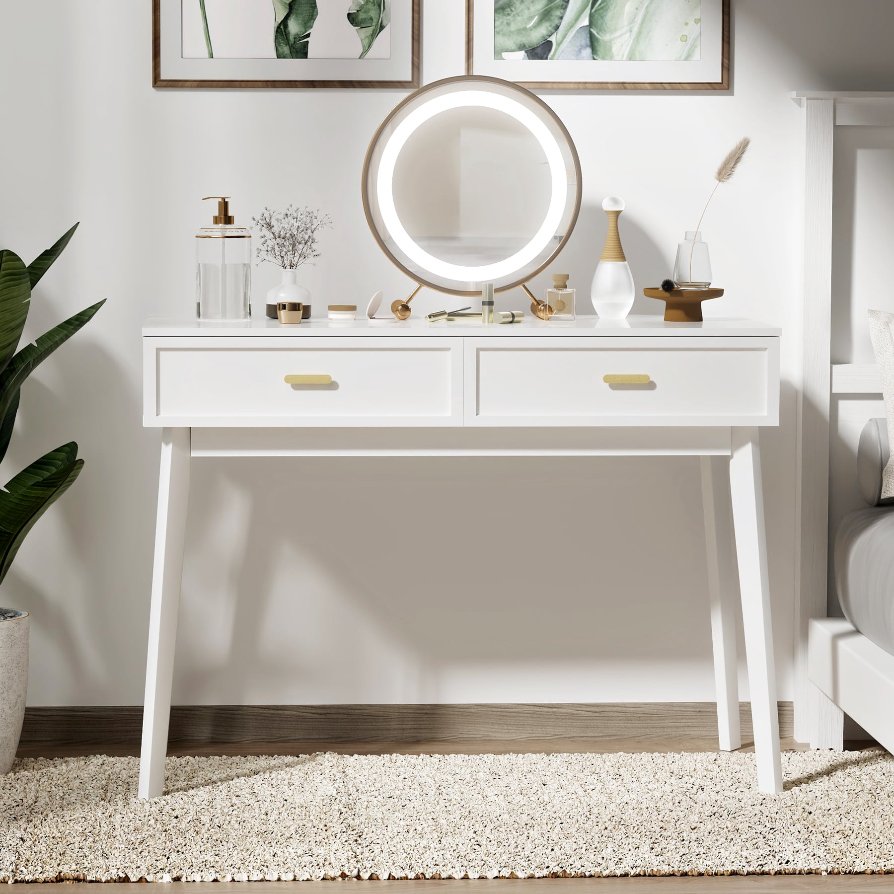 JQX Home Office Writing Desk with 2 Drawers, Vanity Desk for Bedroom ...