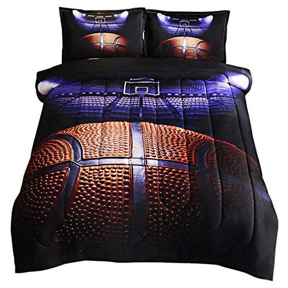 JQinHome Full 3-Piece Basketball Court Comforter Sets 3D Sports Themed ...