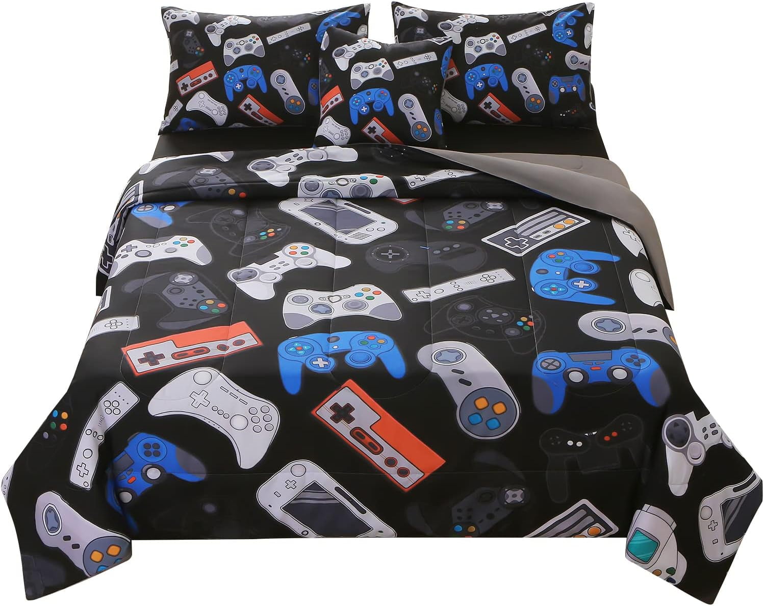 JQinHome Full Gamer Comforter Set for Boys,6 Piece Bed in A Bag 3D ...