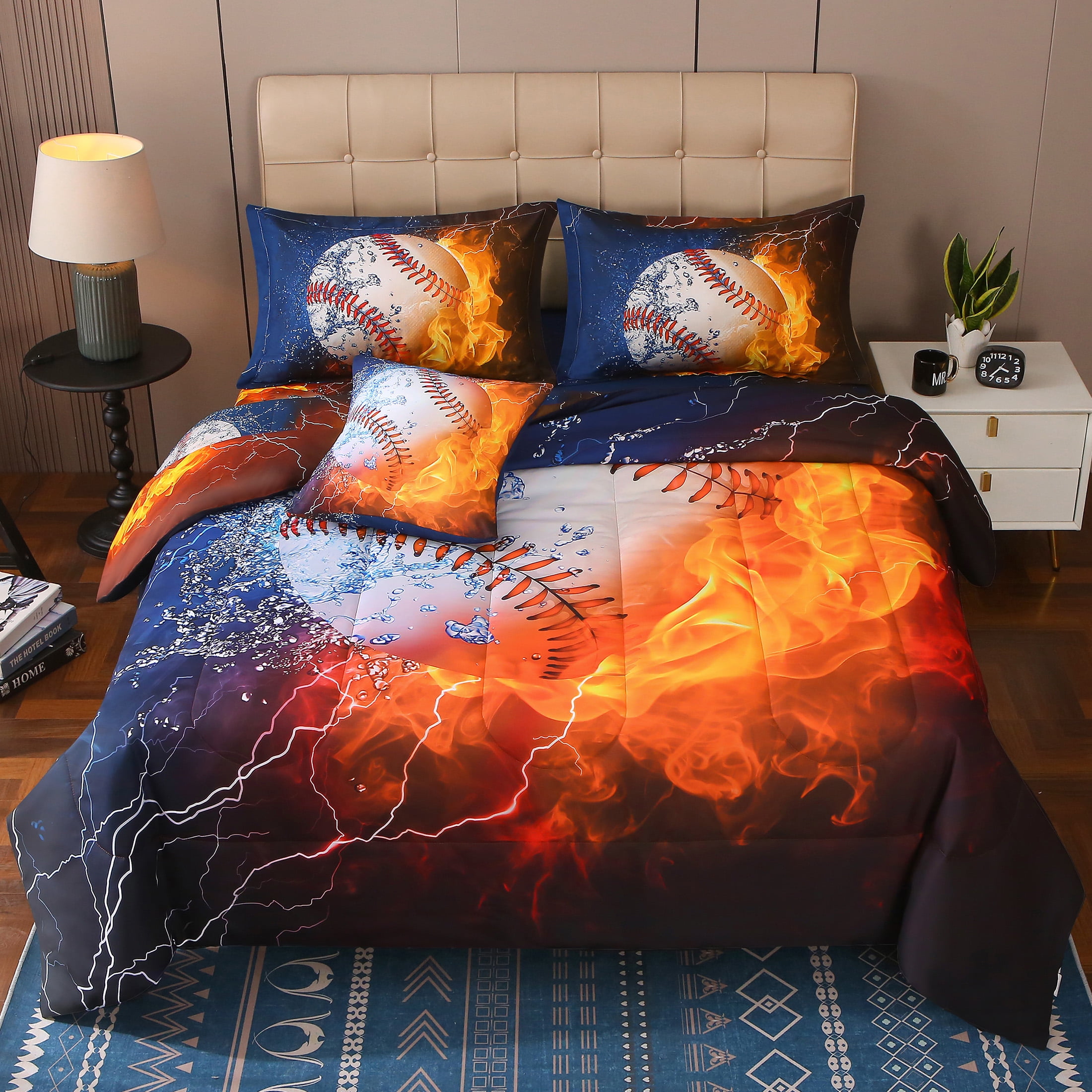 OKKEEY, Teens Kids Baseball Bedding Sets, 6 Pcs, Orange Sport Theme ...