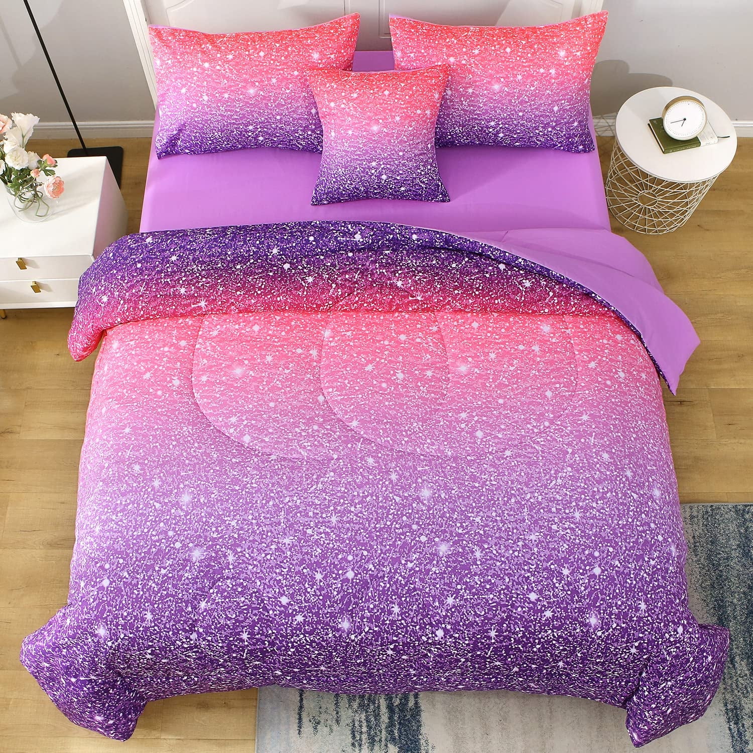 OKKEEY Full Size Bedding Set, Pink Purple Comforter, 6 Piece Bed in a ...