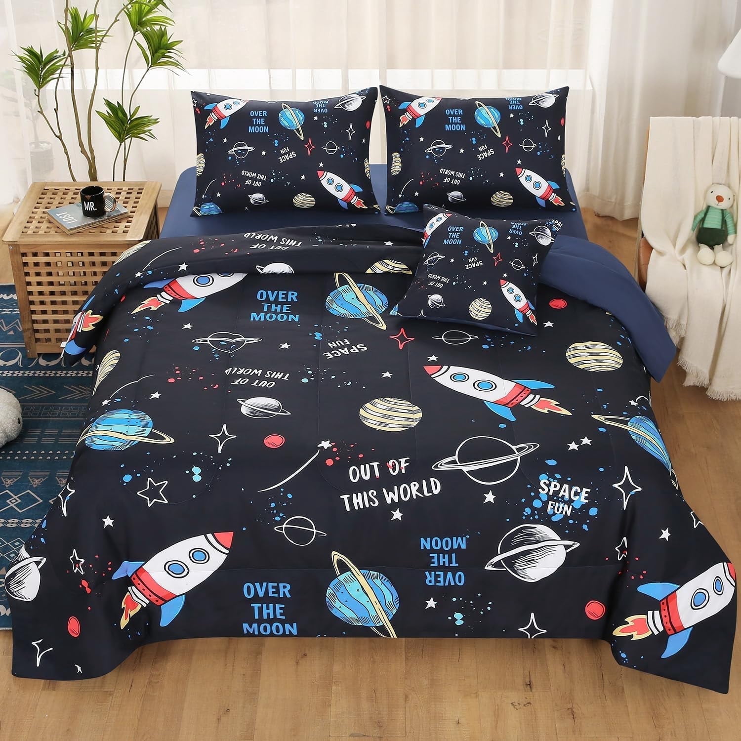 JQinHome Full Space Comforter Set for Kids,6 Piece Bed in A Bag 3D ...