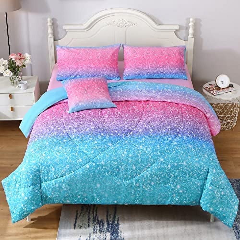 JQinHome Twin Size 5-Piece Glitter Comforter Set, 3D Colorful Bedding ...