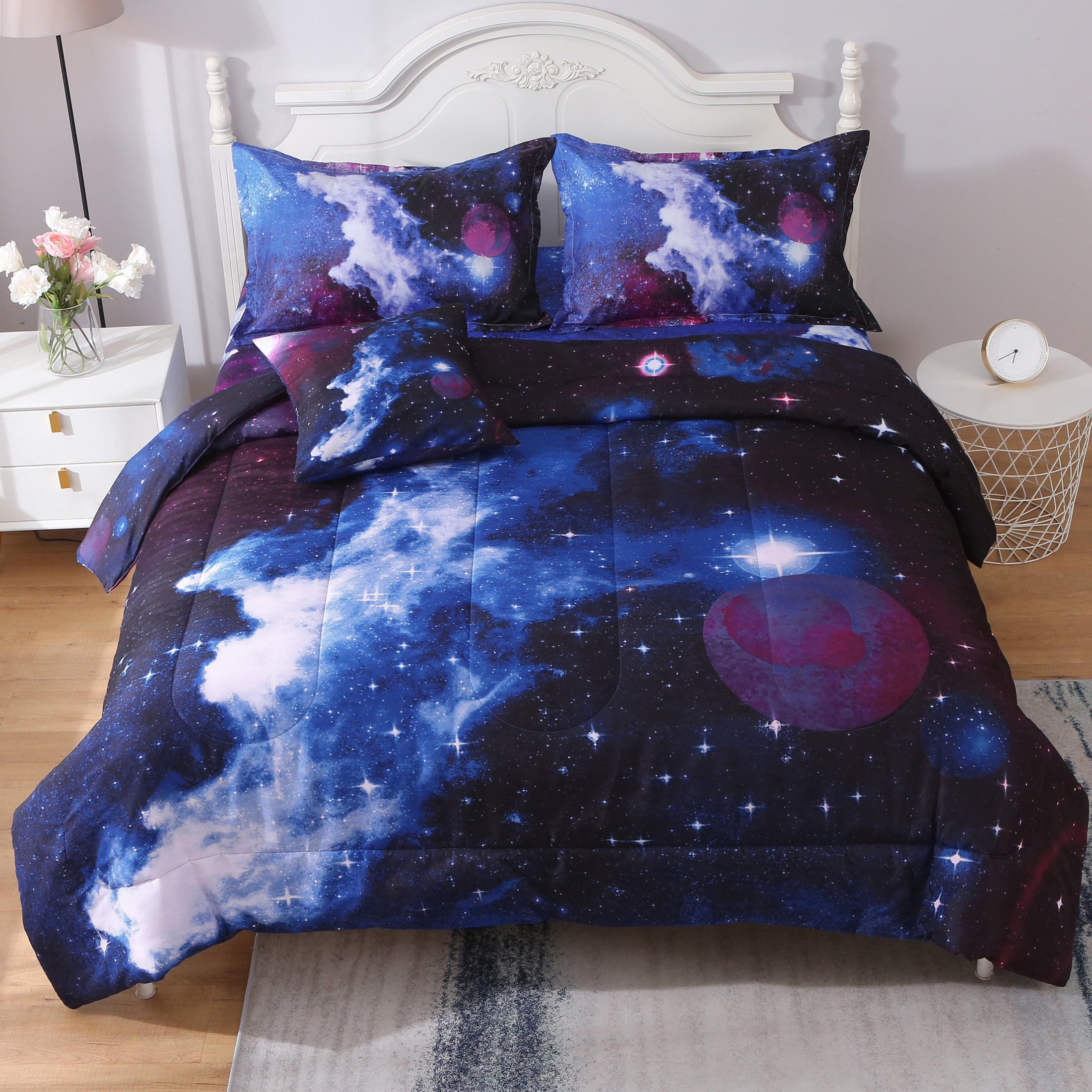 OKKEEY Queen Galaxy Bed in a Bag for Boys & Girls, 6 Pcs Outer Space ...