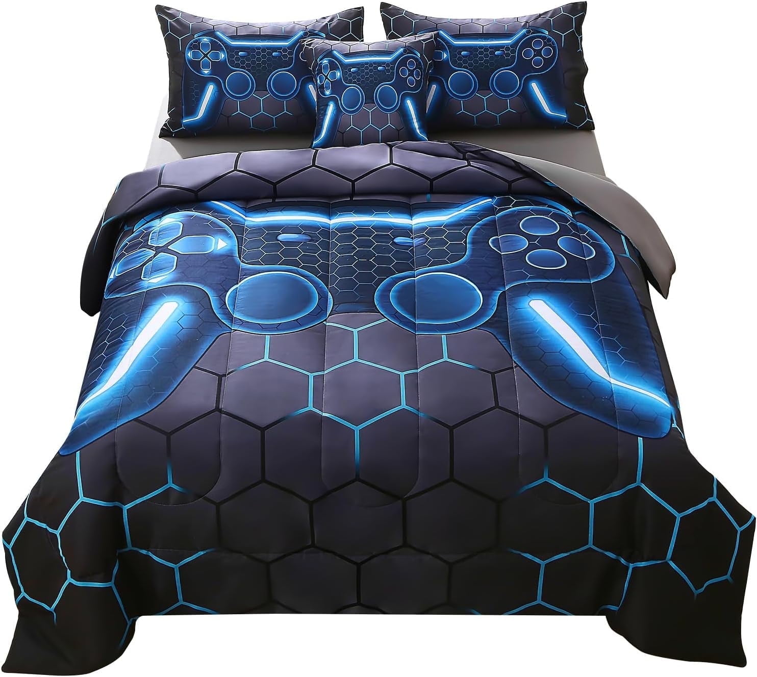 JQinHome Queen Gamer Comforter Set,6 Piece Bed in A Bag 3D Video Game ...