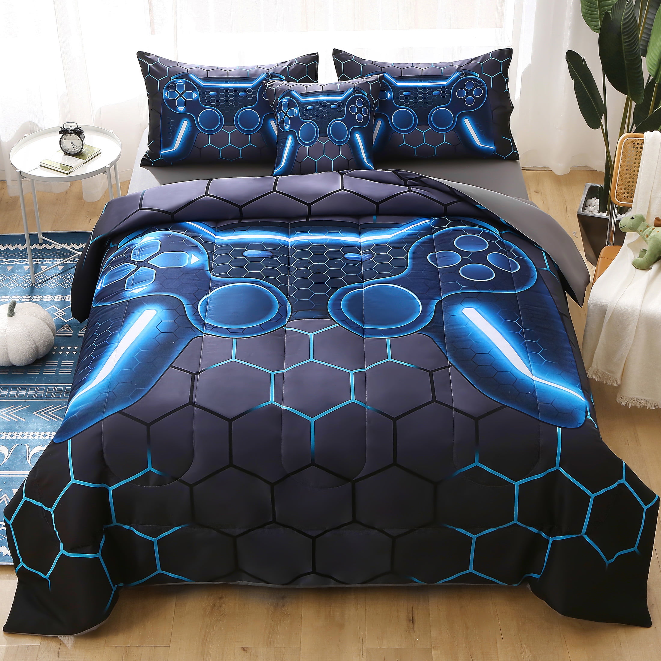 OKKEEY Game Comforter Set for Boys, Queen Size 6 Pcs Xbox Gamer Bed in ...