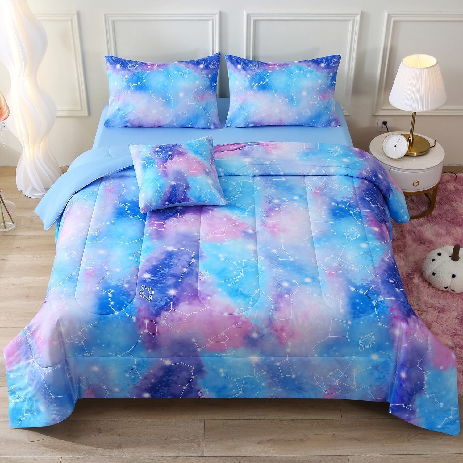 JQinHome Queen Gradient Galaxy Comforter Set for Girls,6 Piece Bed in A ...