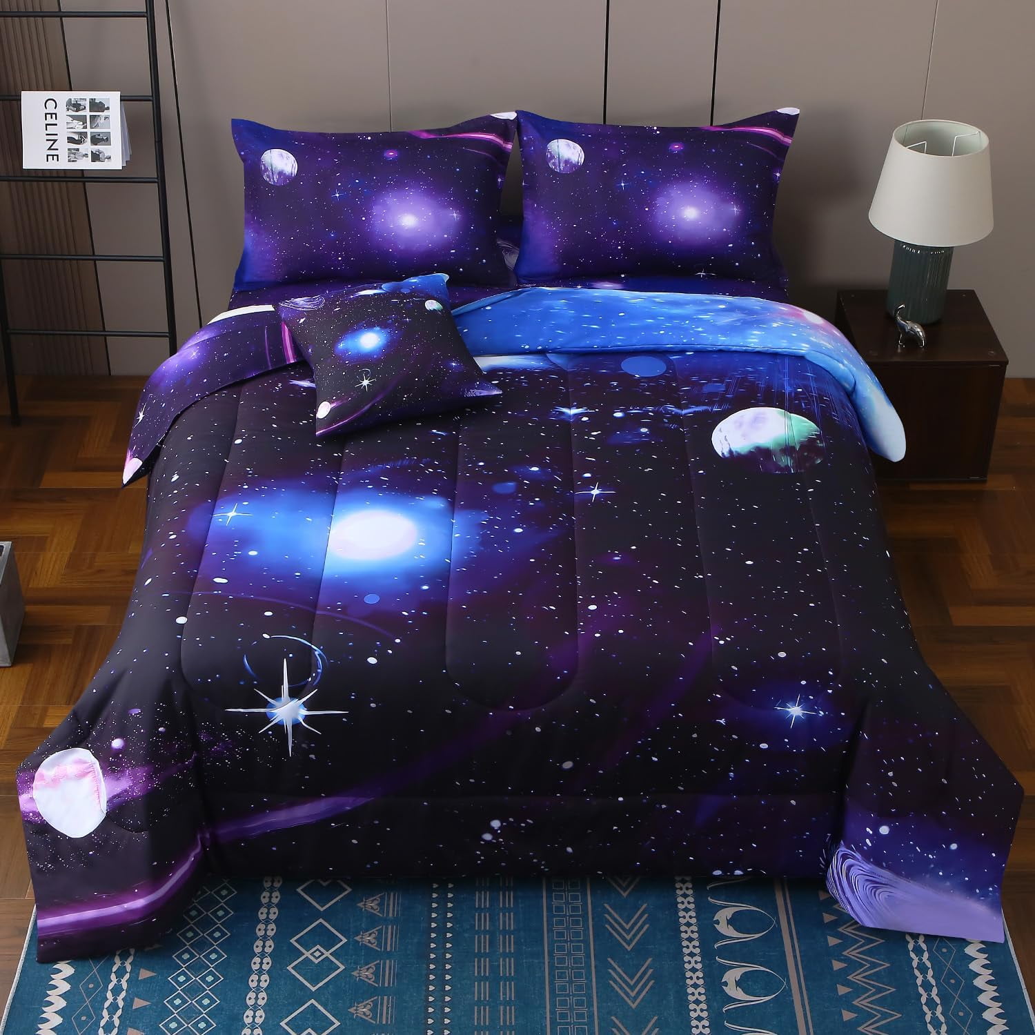 JQinHome Queen Size 6-Piece Galaxy Comforter Set, Outer Space Themed ...