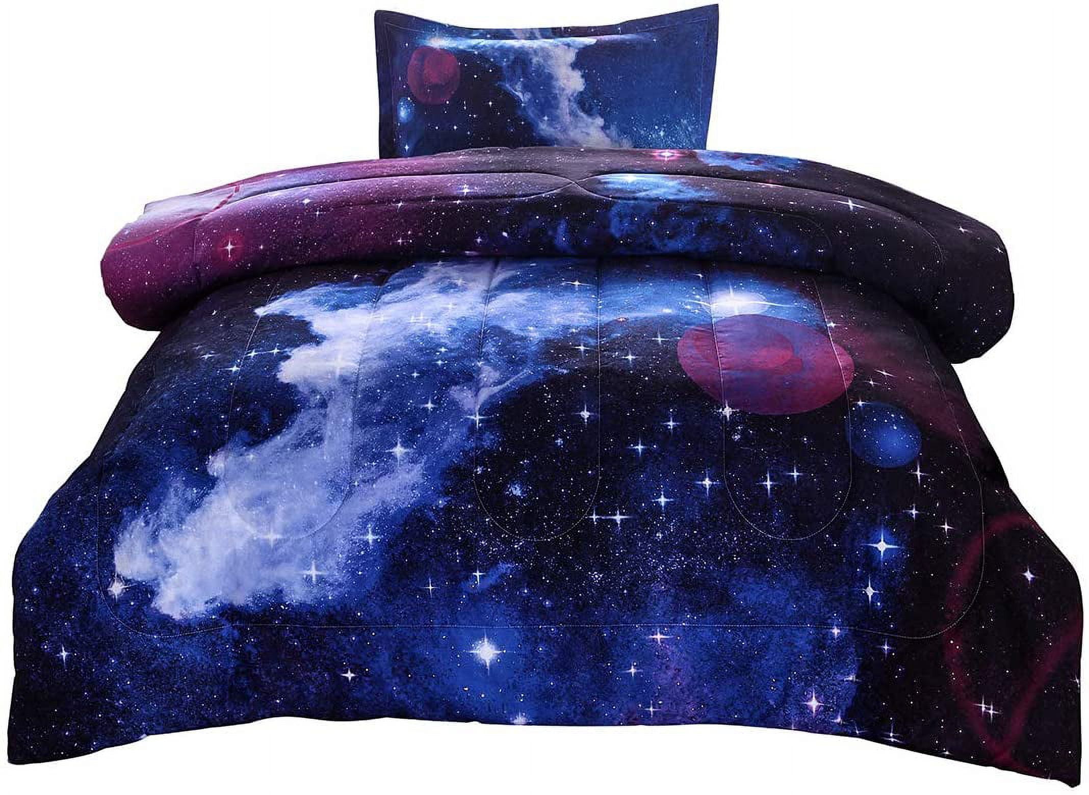 JQinHome Twin Size Youth Galaxy Comforter Set, 3D Planet Themed Bedding ...