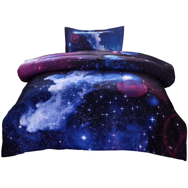 JQinHome Twin Size Youth Galaxy Comforter Set, 3D Planet Themed Bedding ...