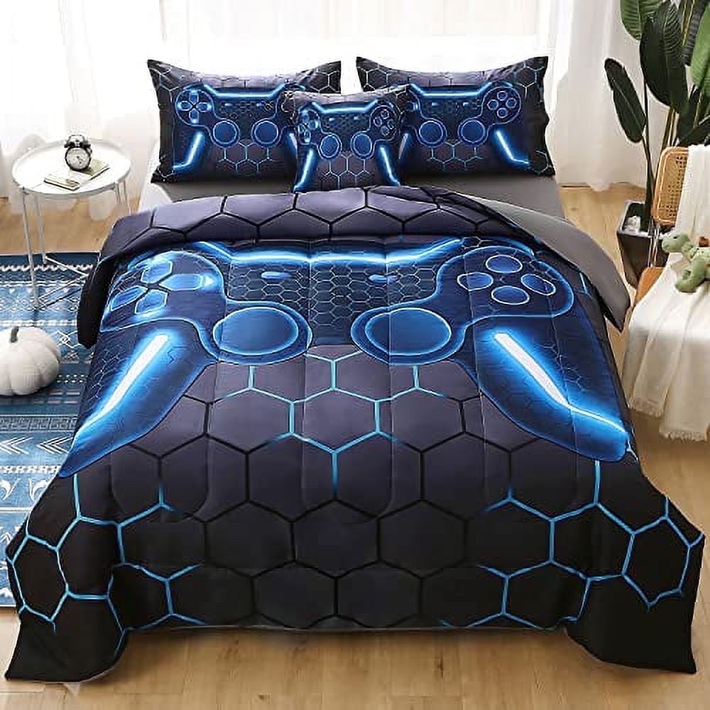 JQinHome Twin Gamer Comforter Set, 5 Piece 3D Video Game Bedding, All ...