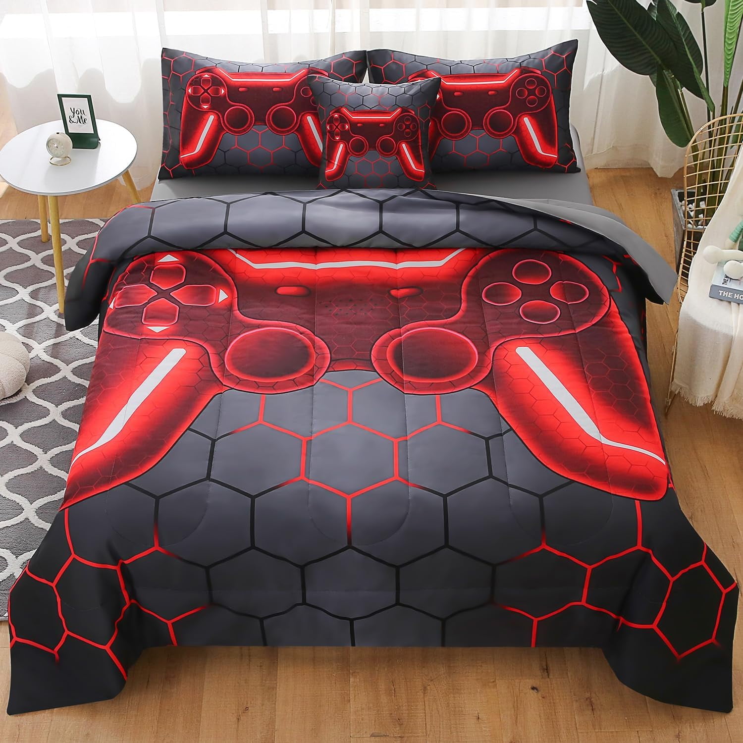 OKKEEY Twin Gamer Comforter Set for Kids, All Season Video Game Bedding ...