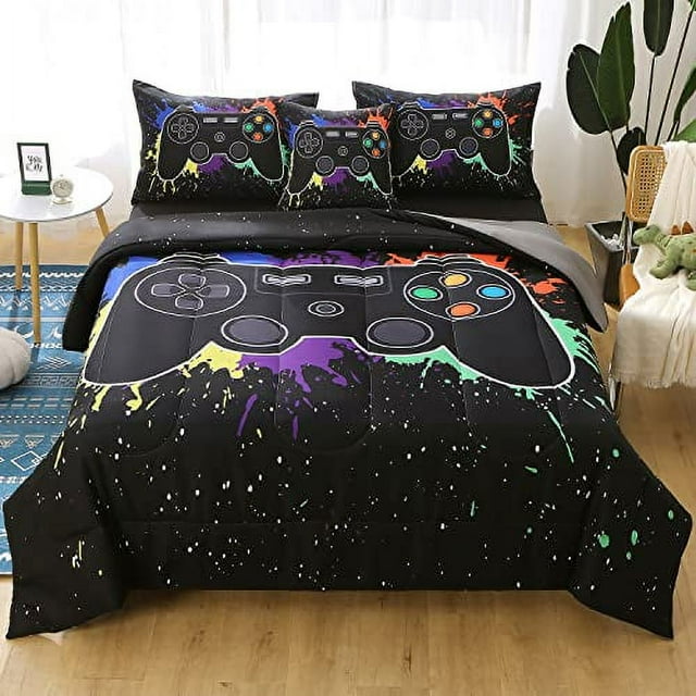 JQinHome Twin Gamer Comforter Set, 5 Piece 3D Video Game Bedding with ...