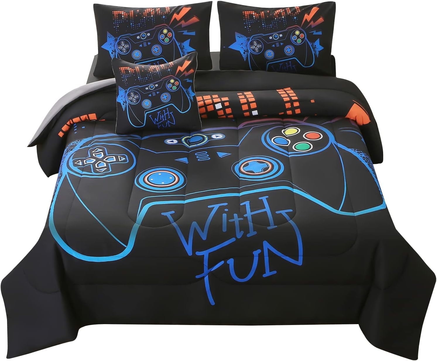 JQinHome Twin Gaming Comforter Sets for Boys,6 Piece Bed in A Bag 3D ...