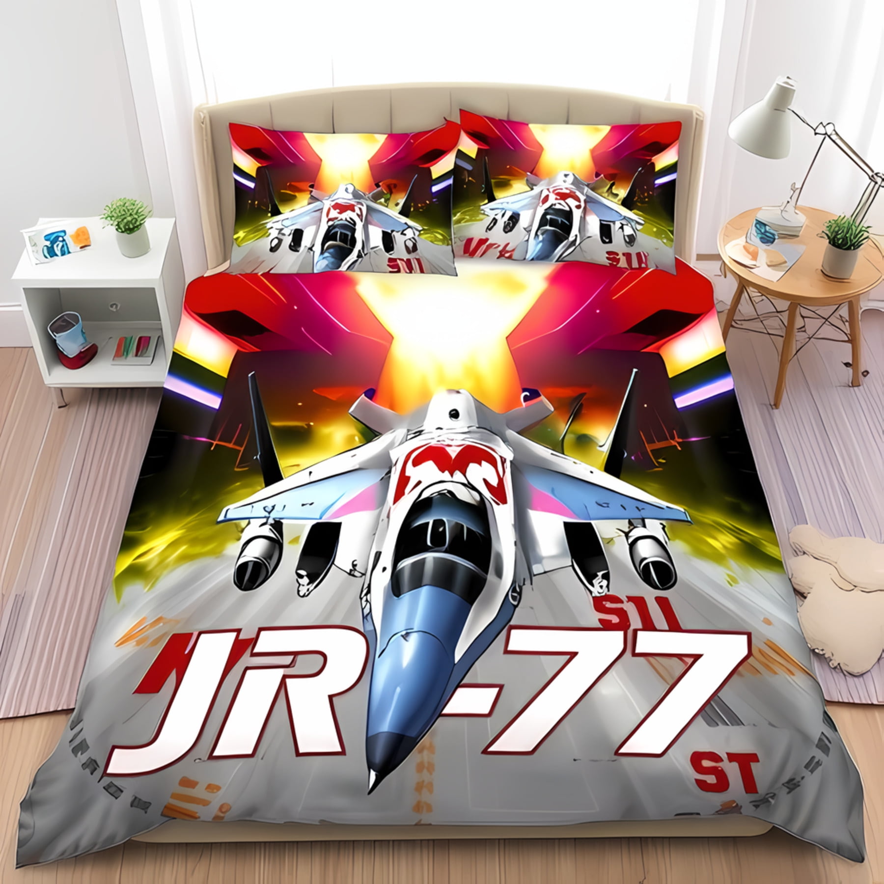JR-77 Fighter Jet 3-Piece Duvet Cover Set - Vibrant Graphic Design with ...