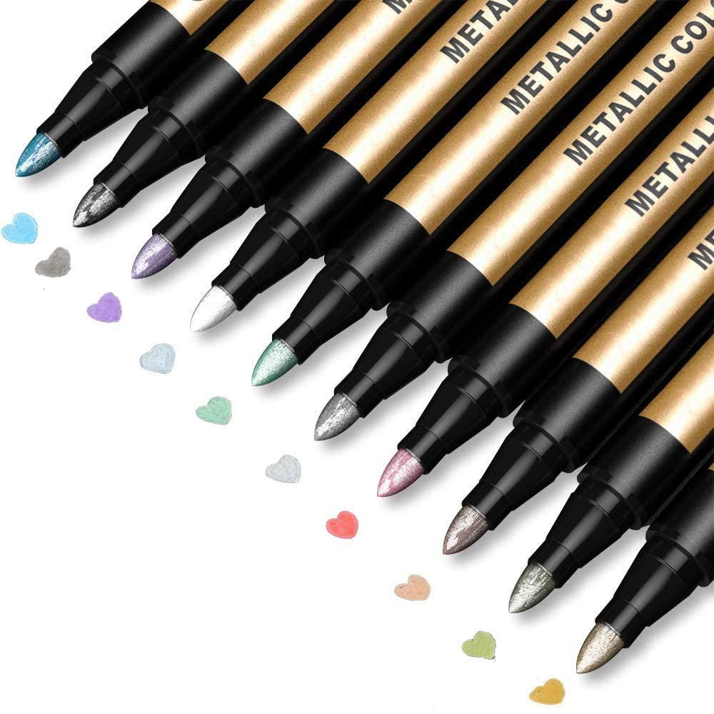 JR.WHITE Paint Markers YPF5 Metallic, 10 Colors Paint for Rock Painting ...