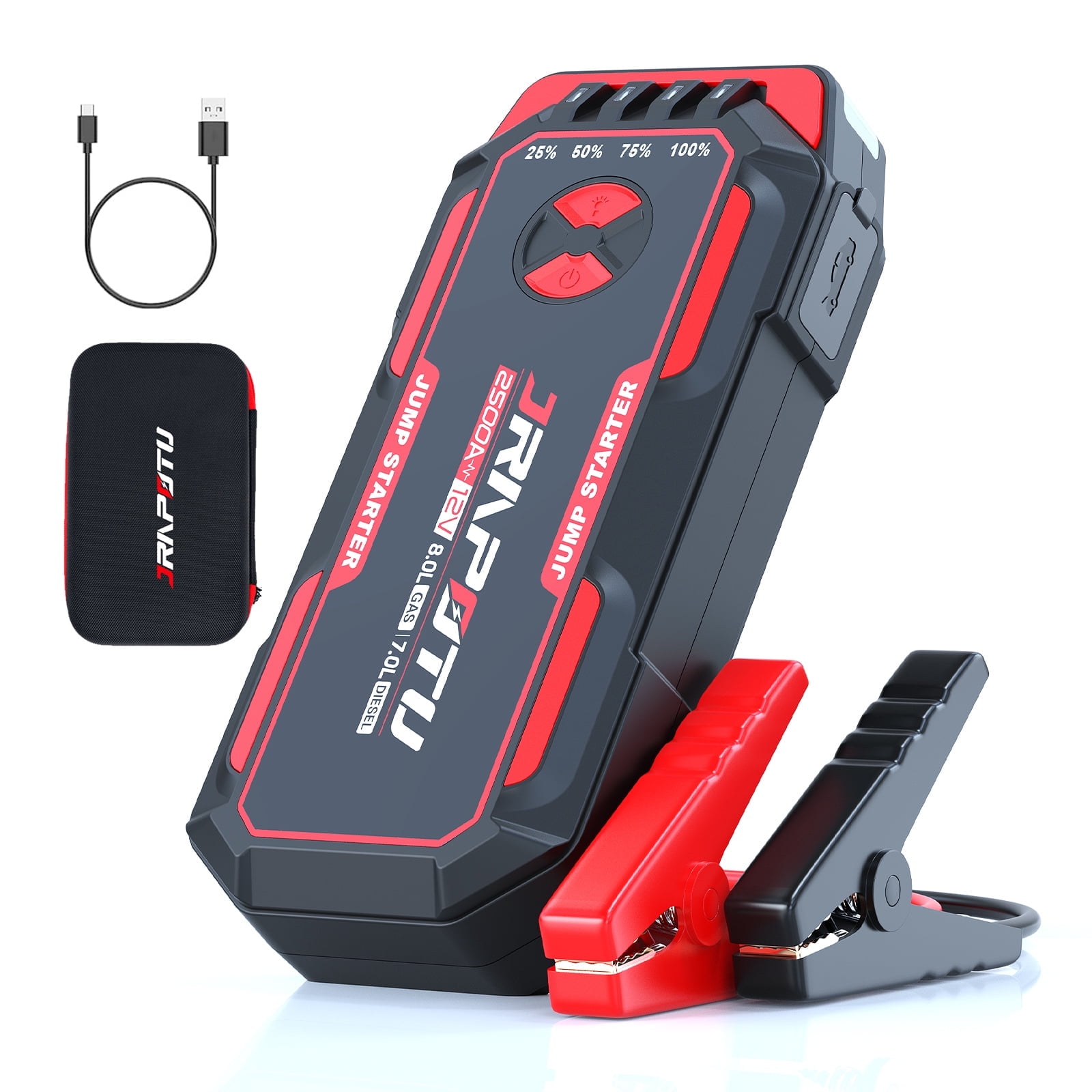 JRAPOTU A02 Car Jump Starter 2500A Portable Battery Booster Power Bank ...