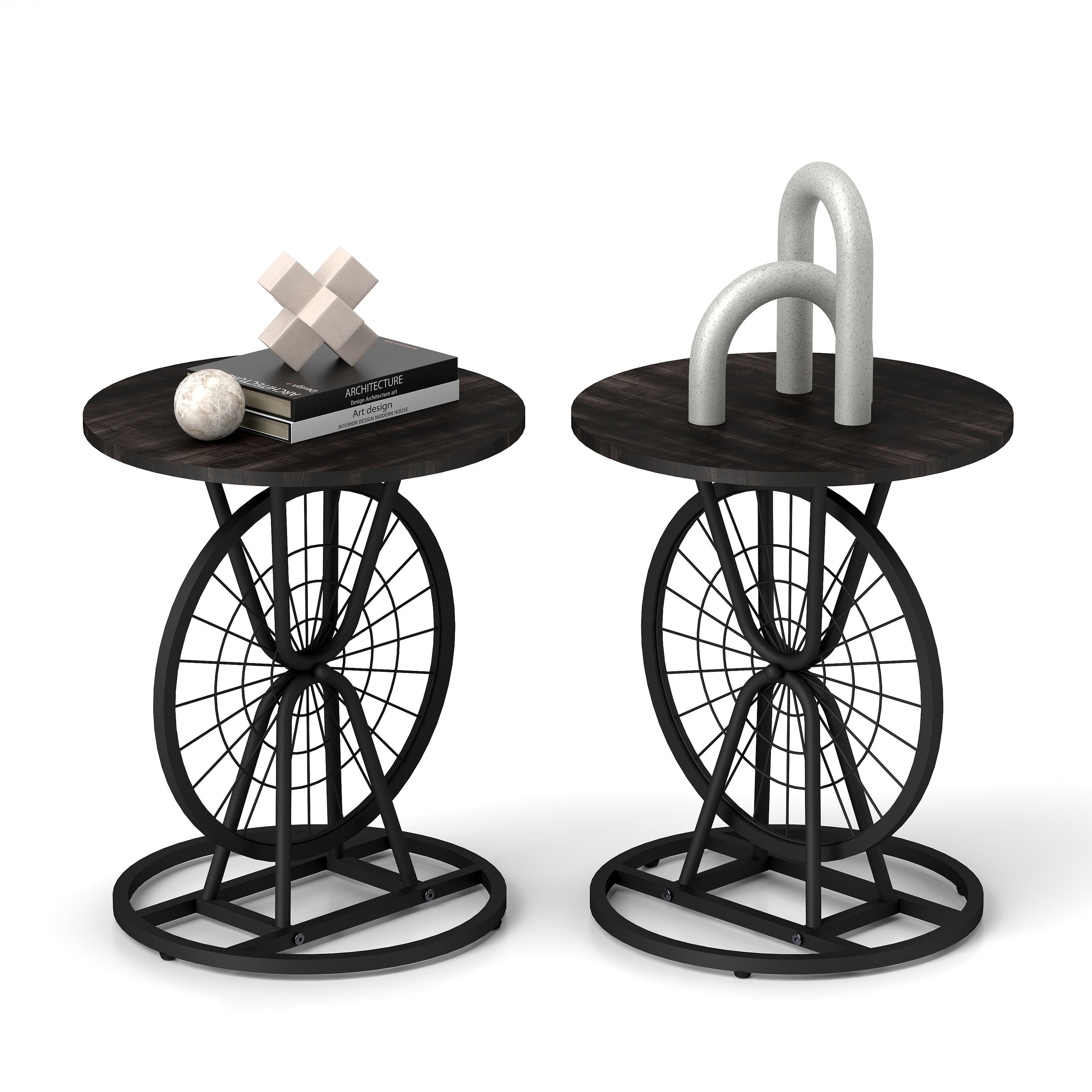 JRHRXXY 2-Piece Industrial Round Side End Table, Metal Frame ...