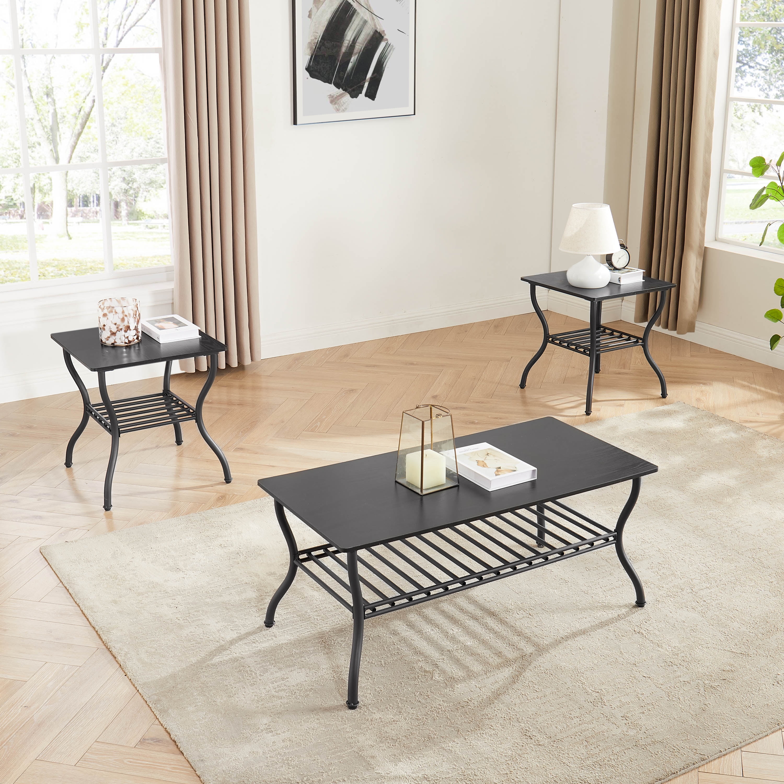 JRHRXXY 3 Piece Coffee Table Set,with 1 Coffee Table & 2 End Side Table ...