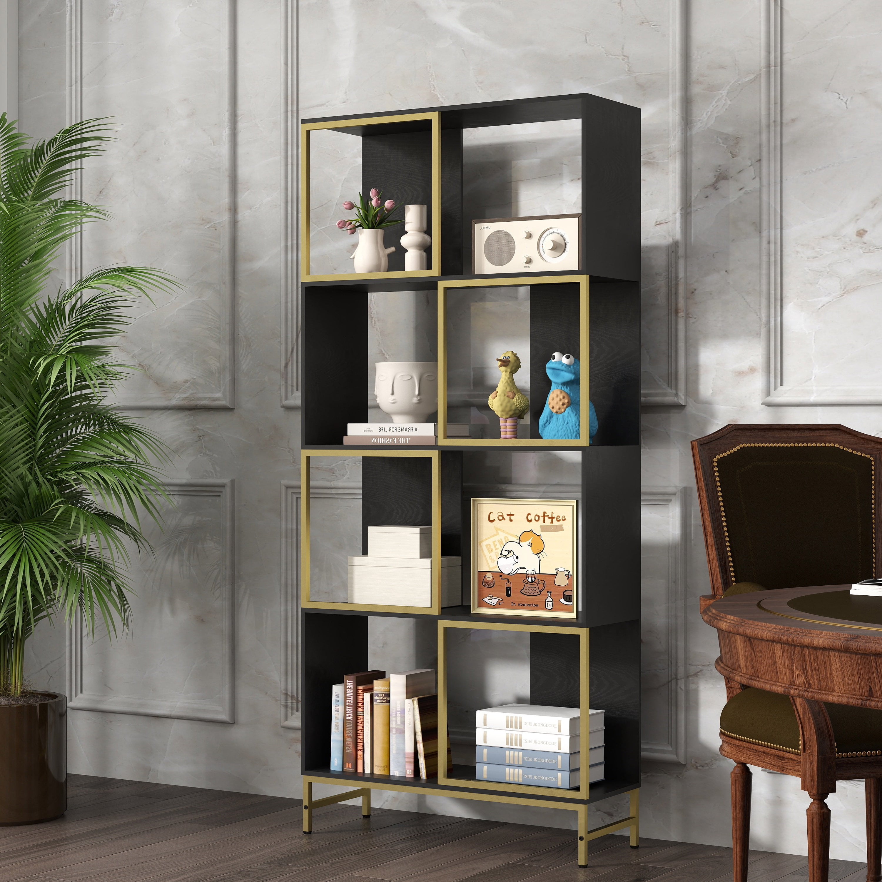 JRHRXXY 4-Tier Tall Bookcase,Asymmetrical Design,Open Display Storage ...