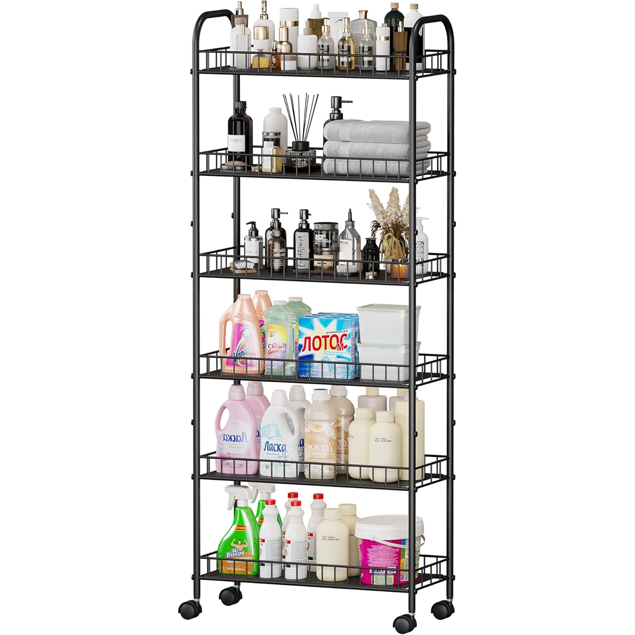 "JRHRXXY 6 Tier Rolling Utility Cart, Metal Kitchen Trolley, 10 ...
