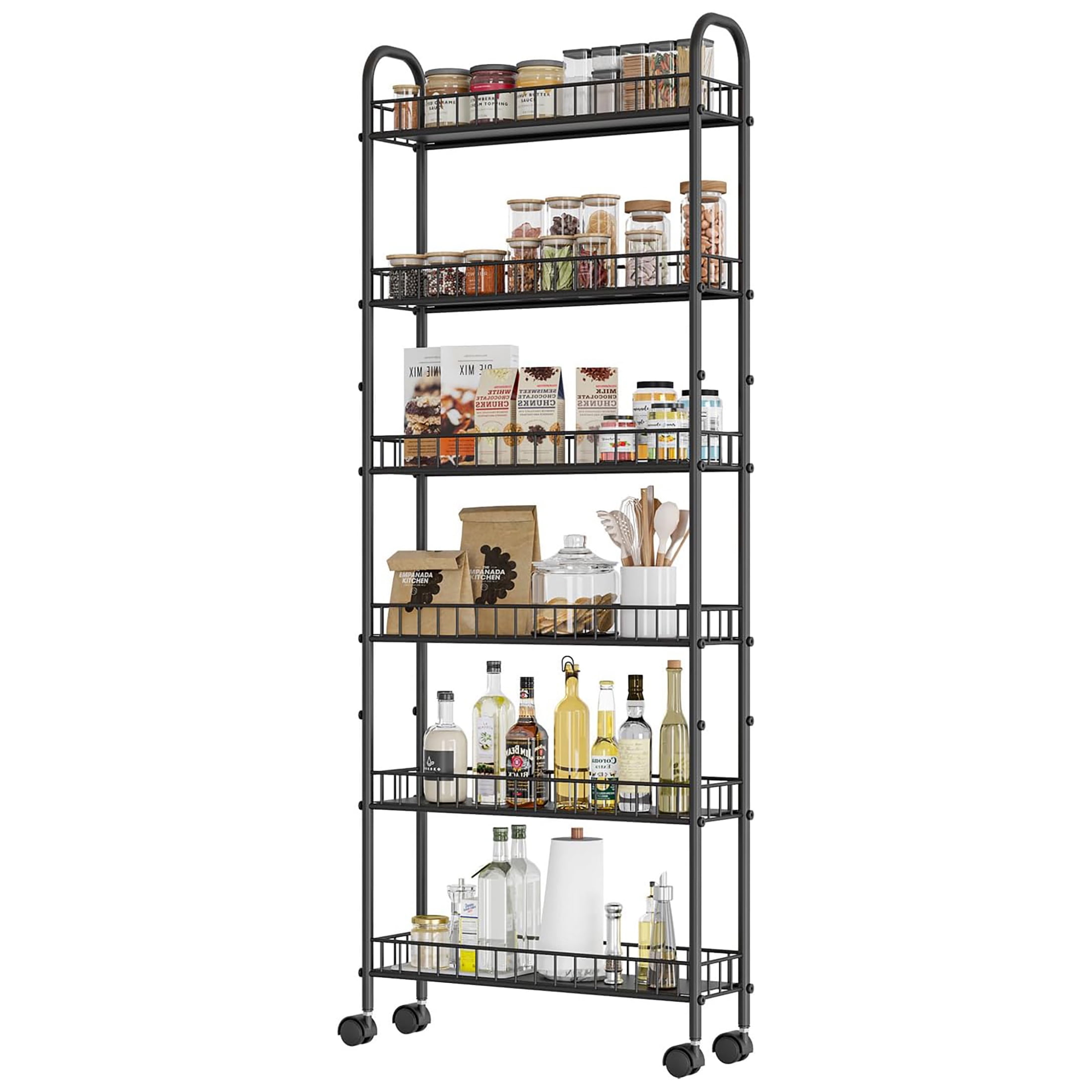JRHRXXY 6 Tier Storage Trolley, Metal Rolling Cart with Lockable Wheels ...